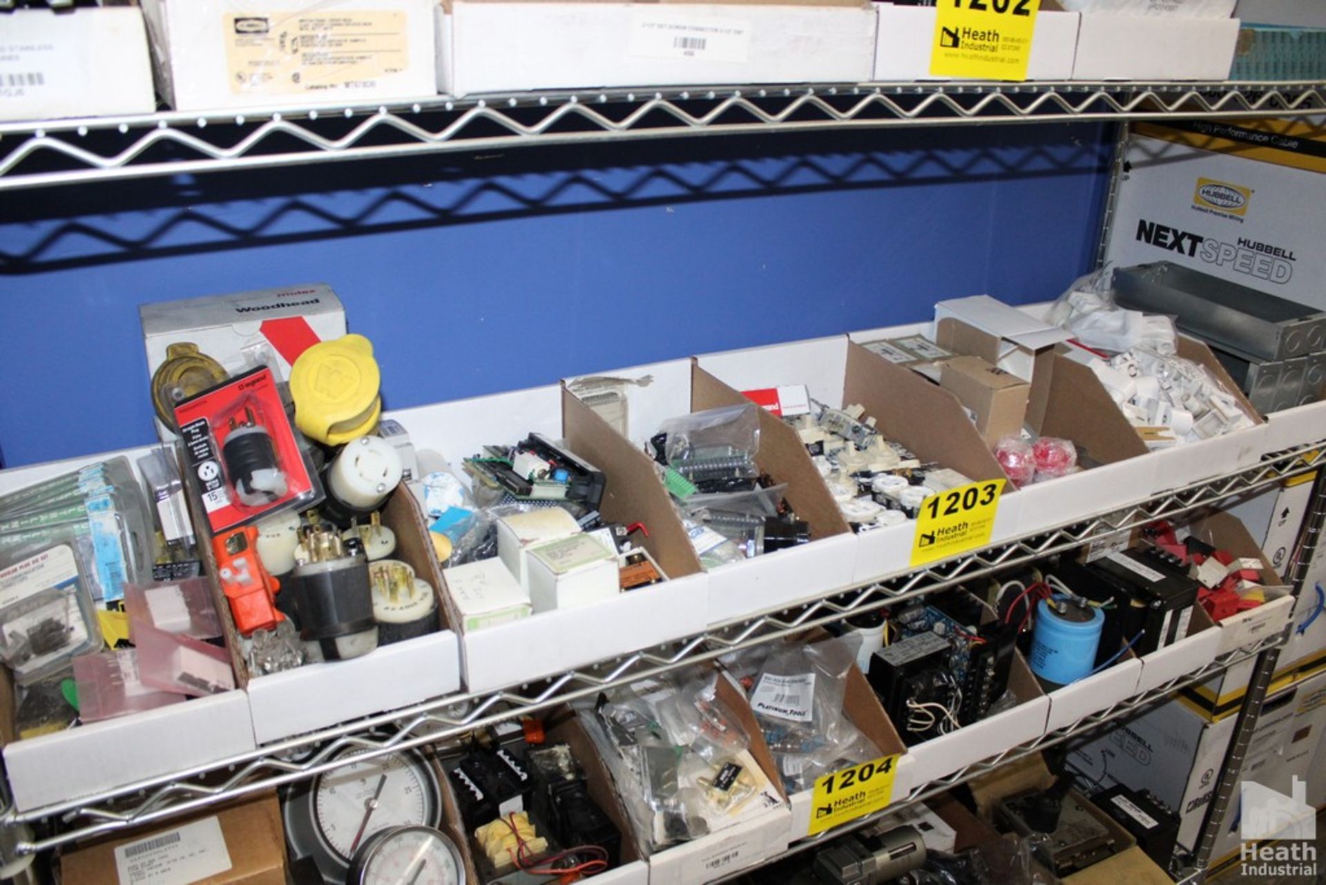 ASSORTED ELECTRICAL SUPPLIES ON SHELF