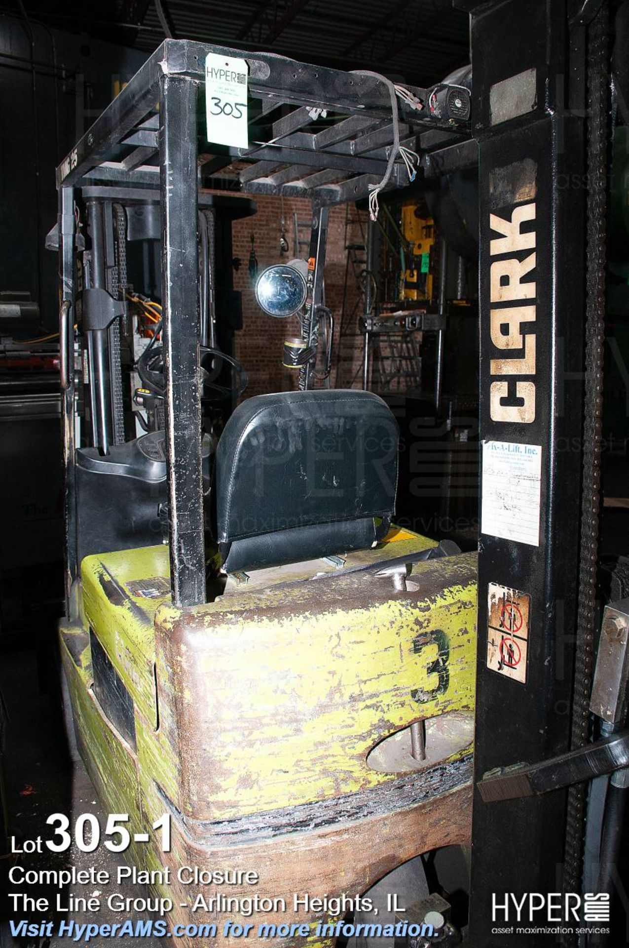{ Choice of lots: 304, 305 } Clark 3-wheel, 36v forklift TMG25, solid ...