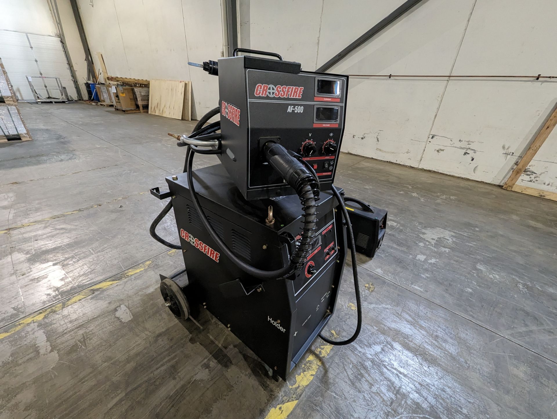CROSSFIRE ARCONIC 500 WELDER, S/N 18091320012 W/ CROSSFIRE AF-500 WIRE ...