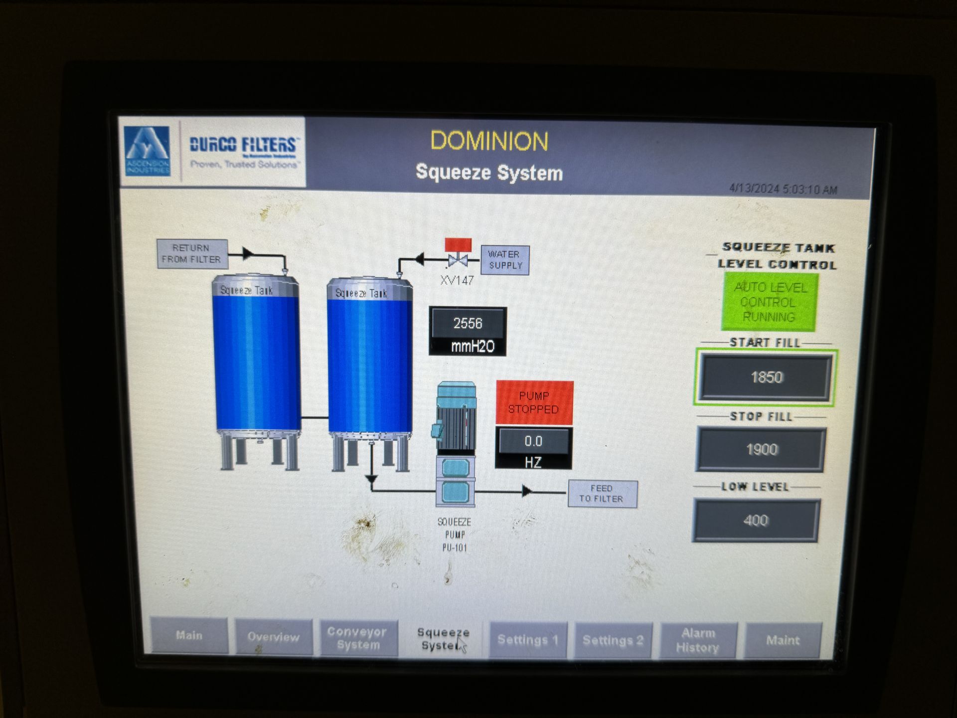 2019 DURCO FILTERS / ASCENSION EPMM1500/40-98 MEMBRANE FILTER PRESS ...