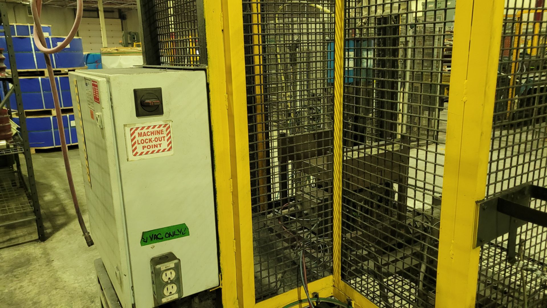 PNEUMATIC DIMPLER PRESS, MITSUBISHI CONTROLLER, SAFETY CAGE