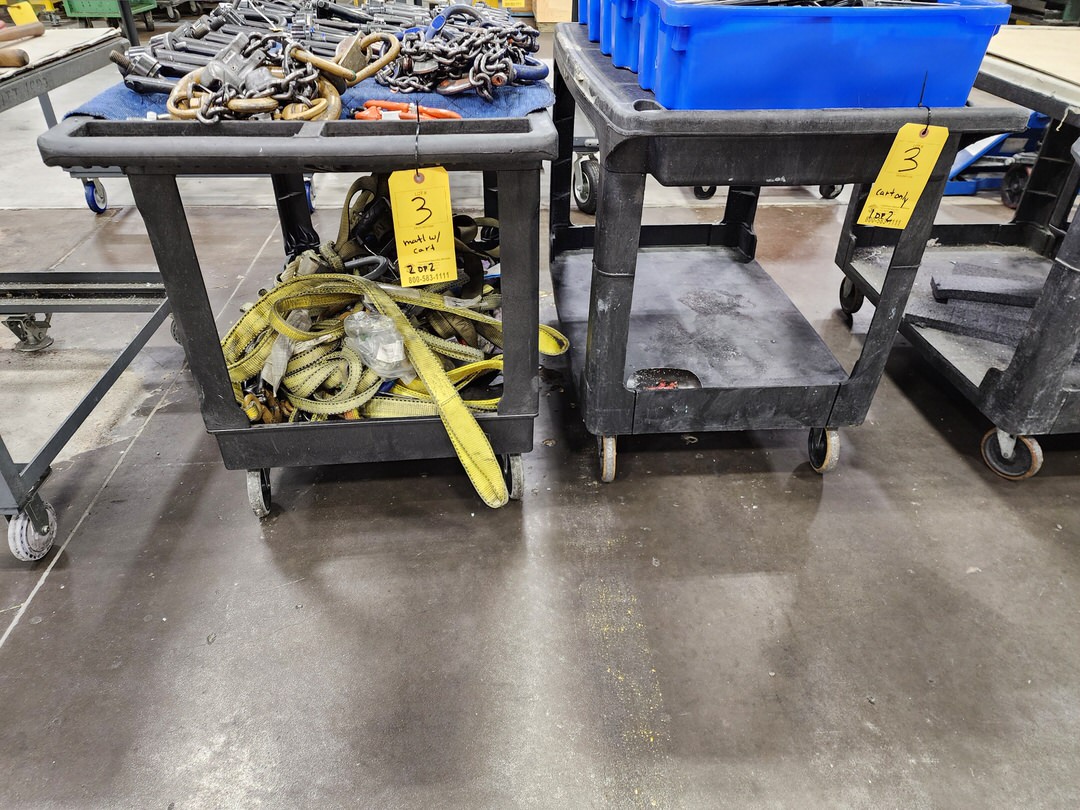 (2) Rolling Matl. Carts (1) Cart W/ Lifting Straps & Shackles, etc ...