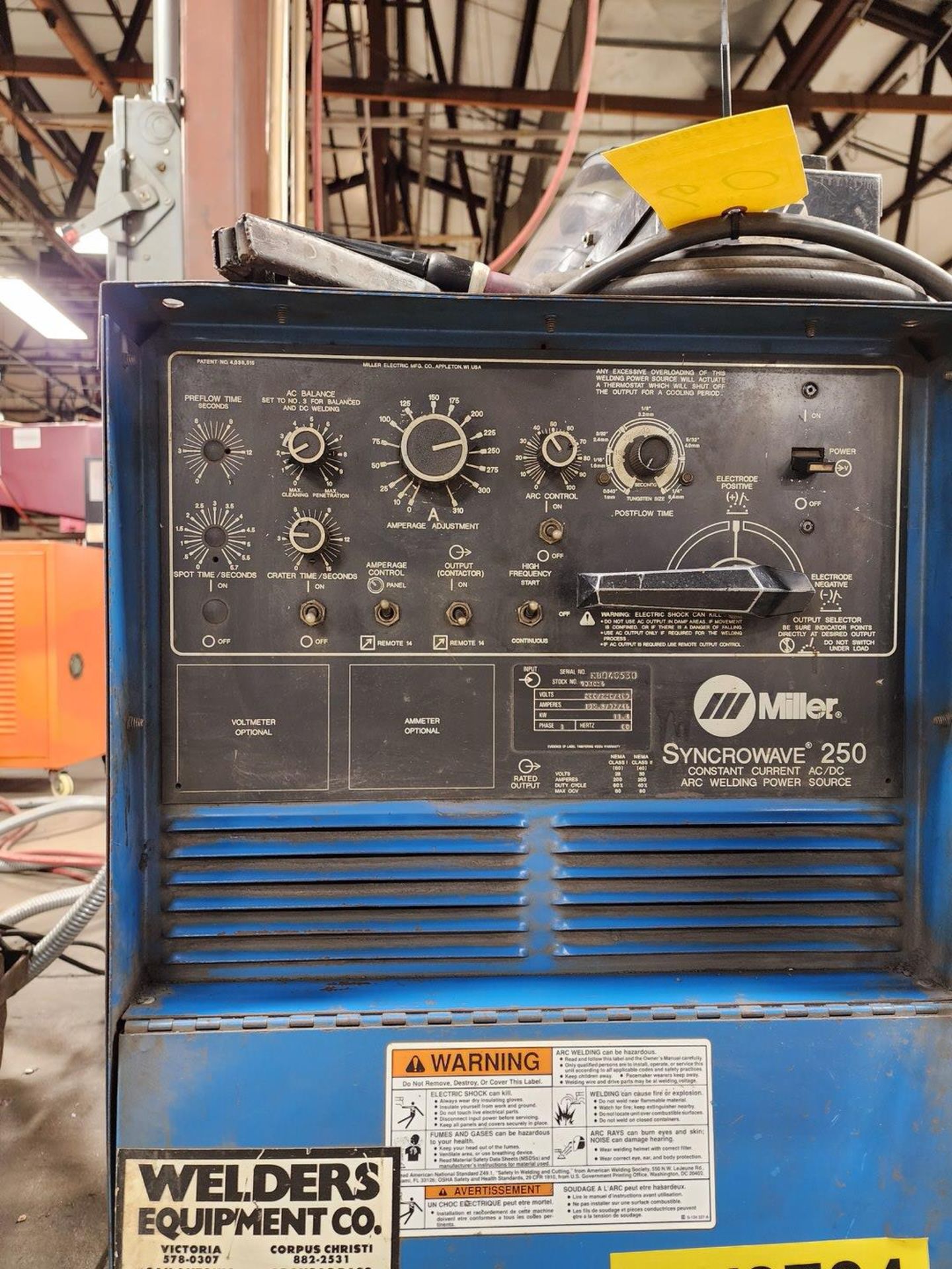 Miller Syncrowave 250 Tig Welder 200/230/460V, 1PH, 60HZ; W/ Accessories