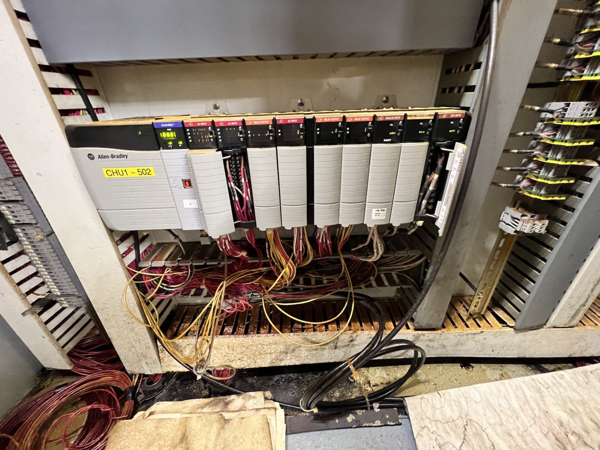 (3) ALLEN BRADLEY PLC RACKS, (3) CONTROLNET COAX CONTROLLERS, (SIMPLE ...