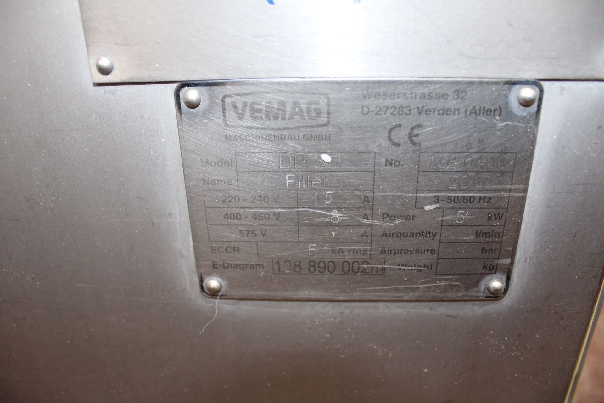 2017 REISER VEMAG STUFFER / FILLER, MODEL DP3, S/N 1380400 (RIGGING ...