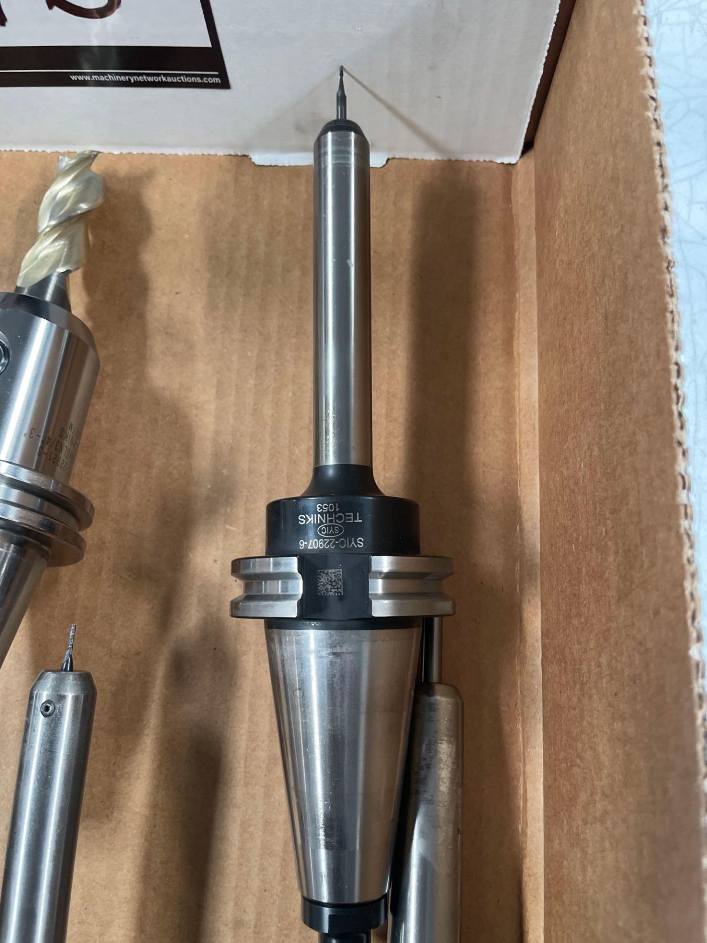 (6) Techniks Cat40 Tool Holders w/ Assorted Tooling
