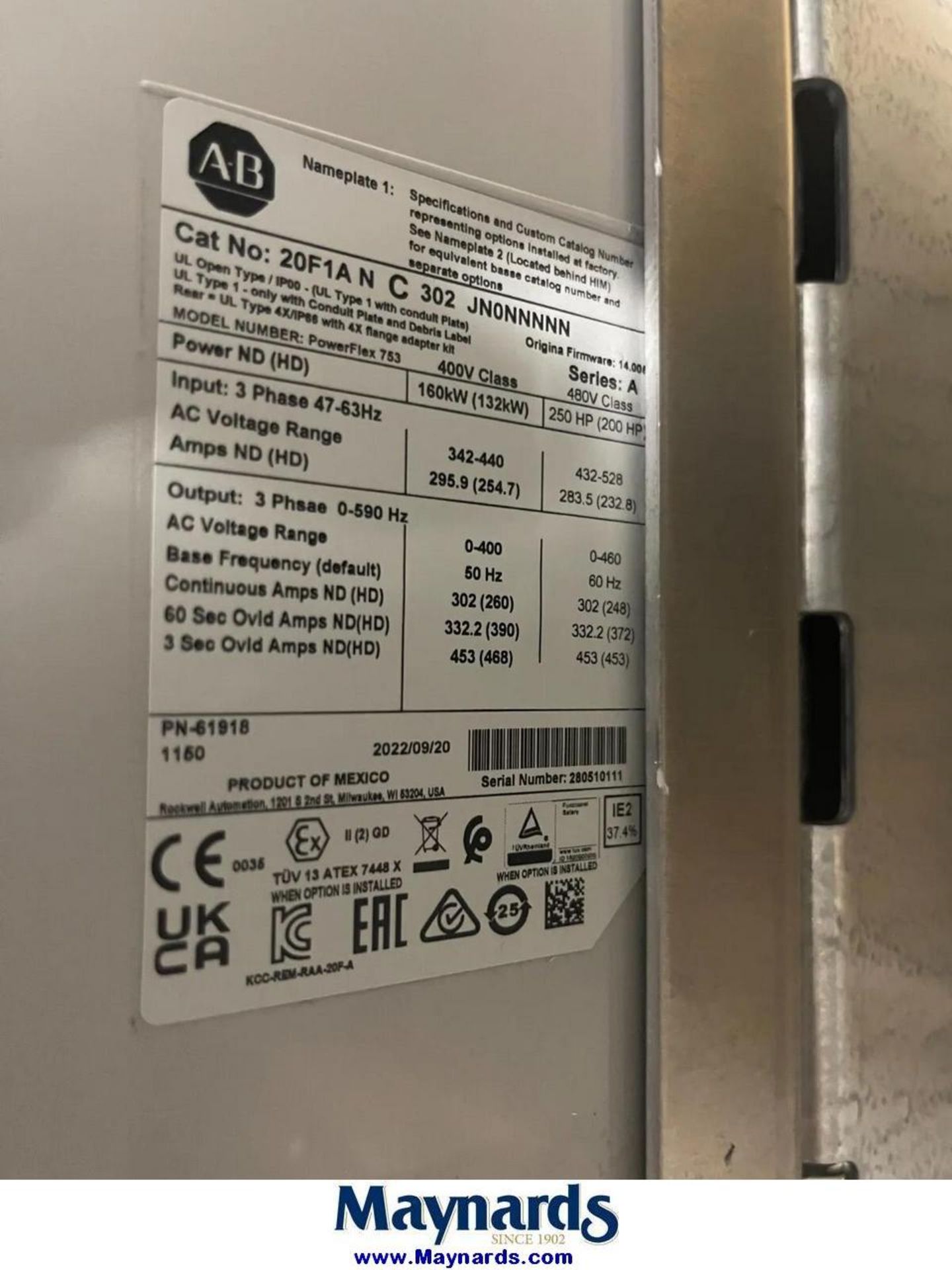 ALLEN BRADLEY NEW POWERFLEX 753 AC DRIVE 20f1anc302jn0nnnnn 250HP 3 ...