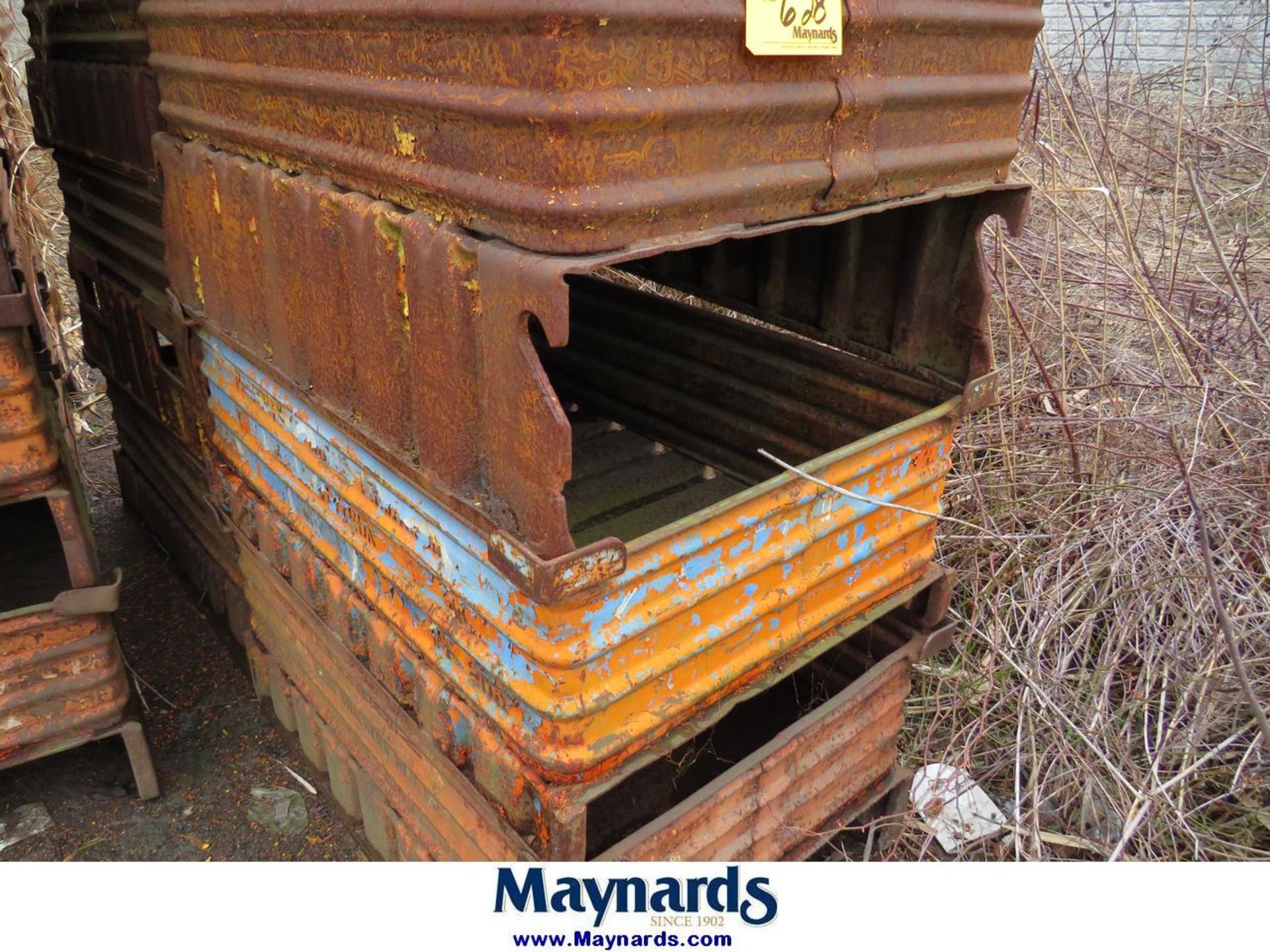 Lot of (13) Steel Corrugated Parts Tubs in One Row Approx. Size 31" W x ...