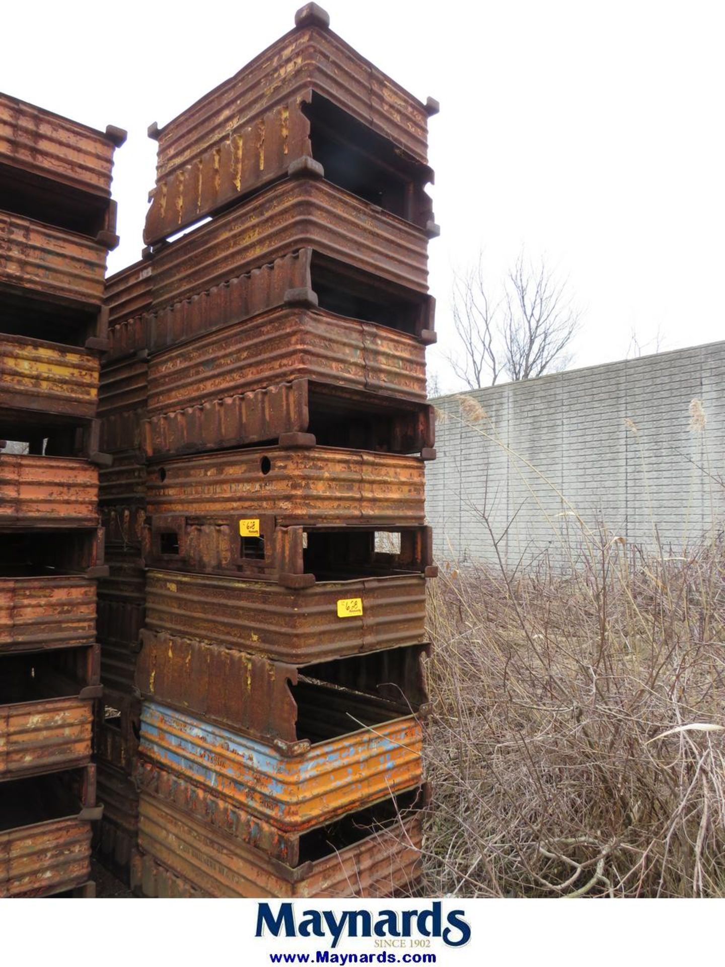 Lot of (13) Steel Corrugated Parts Tubs in One Row Approx. Size 31" W x ...