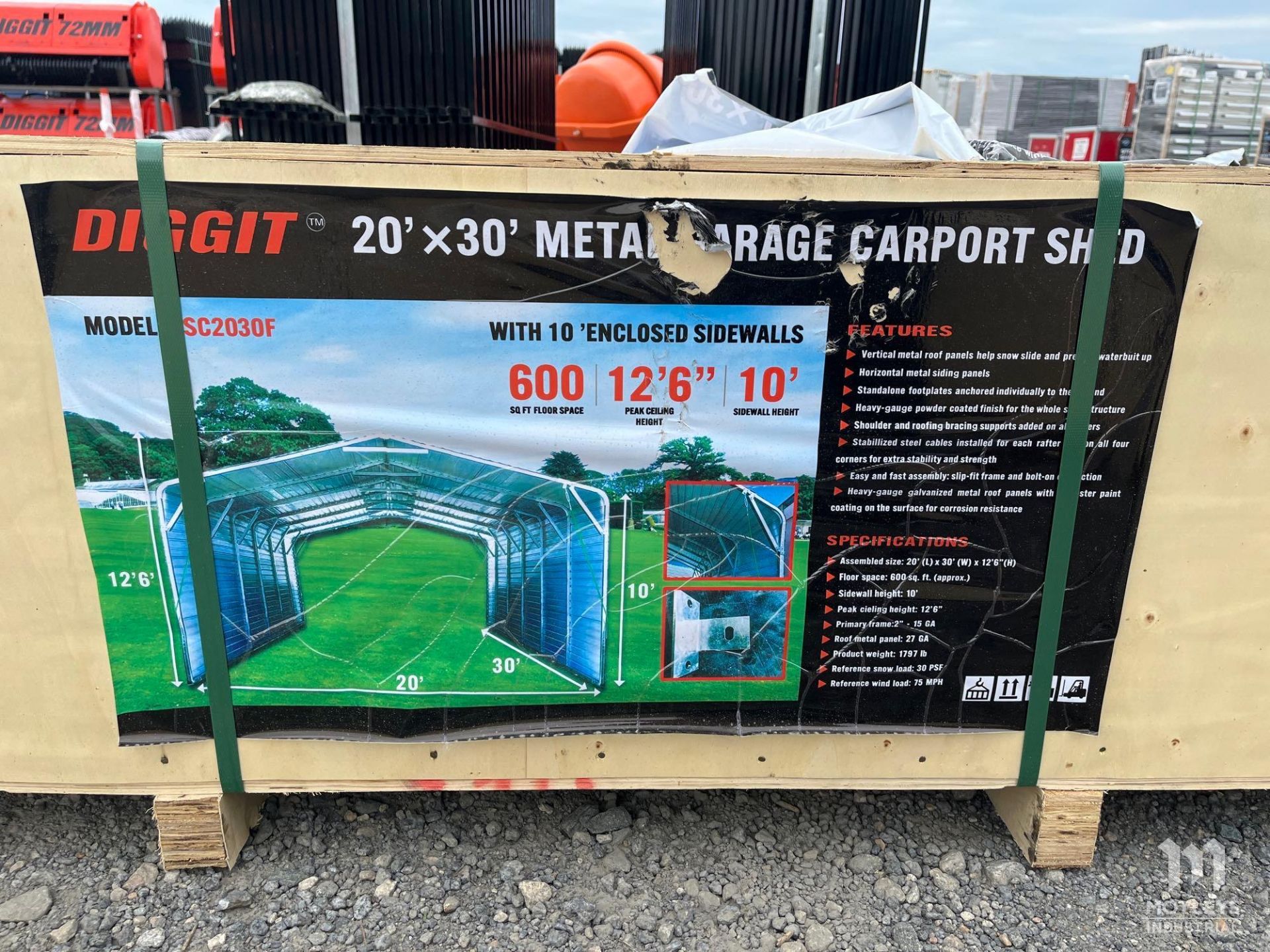 Diggit MSC2030F 20'x30' Metal Garage Carport Shed, With 10 Enclosed ...