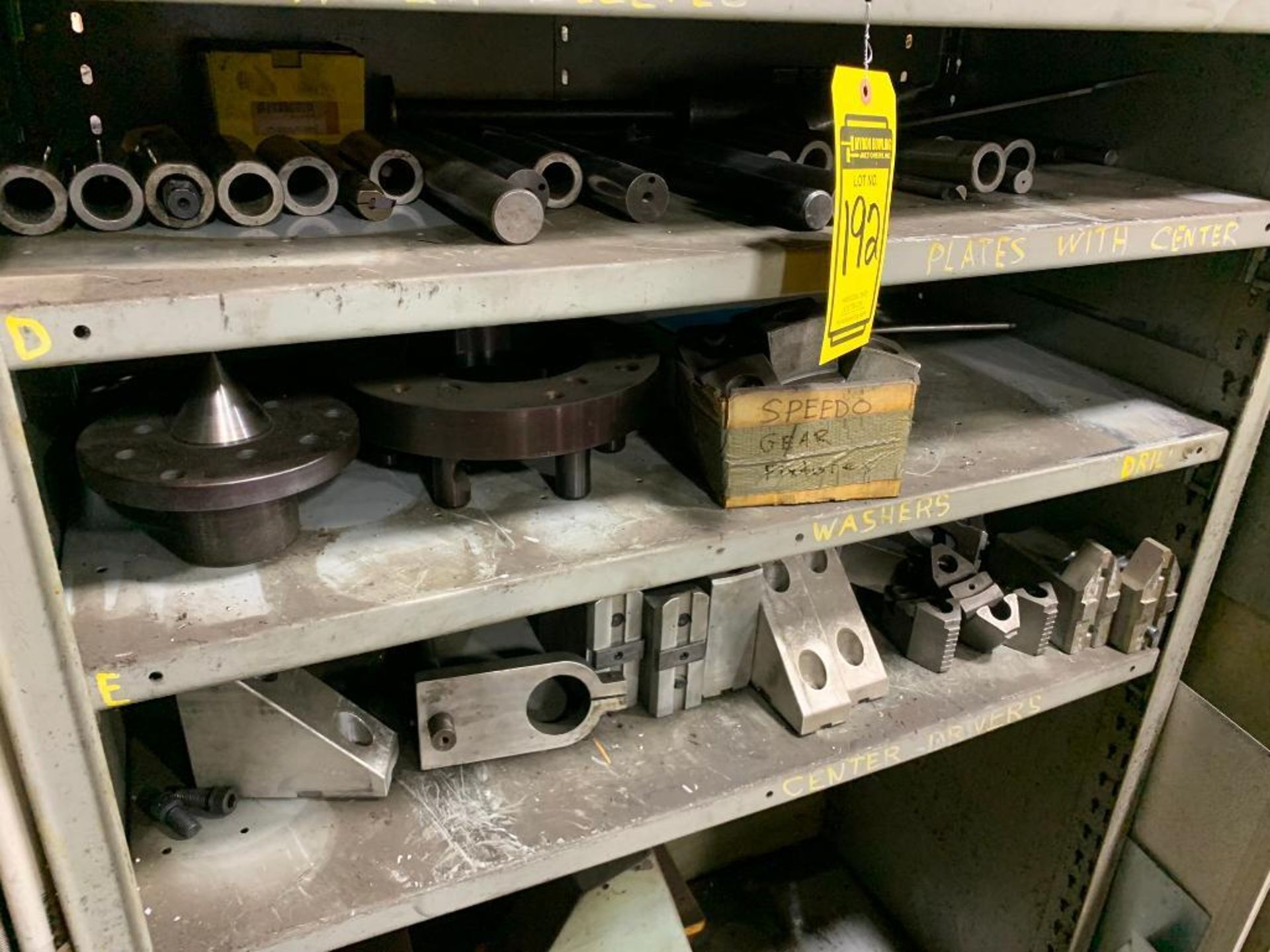 (2x) Shelf Units w/ Spacer Plate, Lathe Attachment, Hold-Downs, Chuck ...