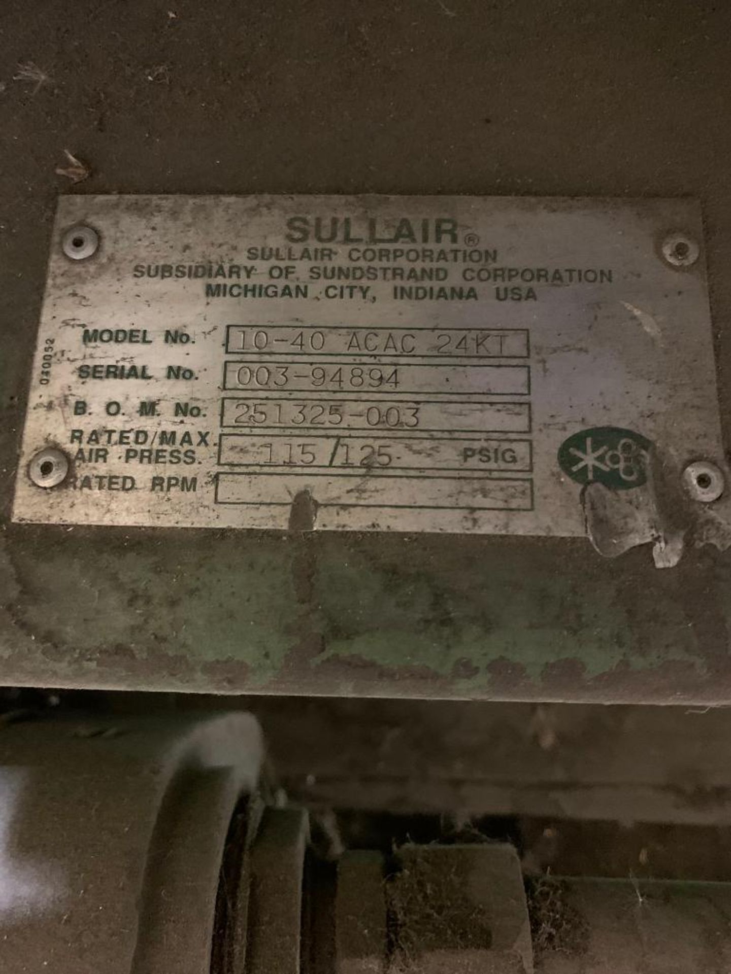 Sullair Air Compressor, Model 10-40 ACAC 24KT, S/N 003-94894
