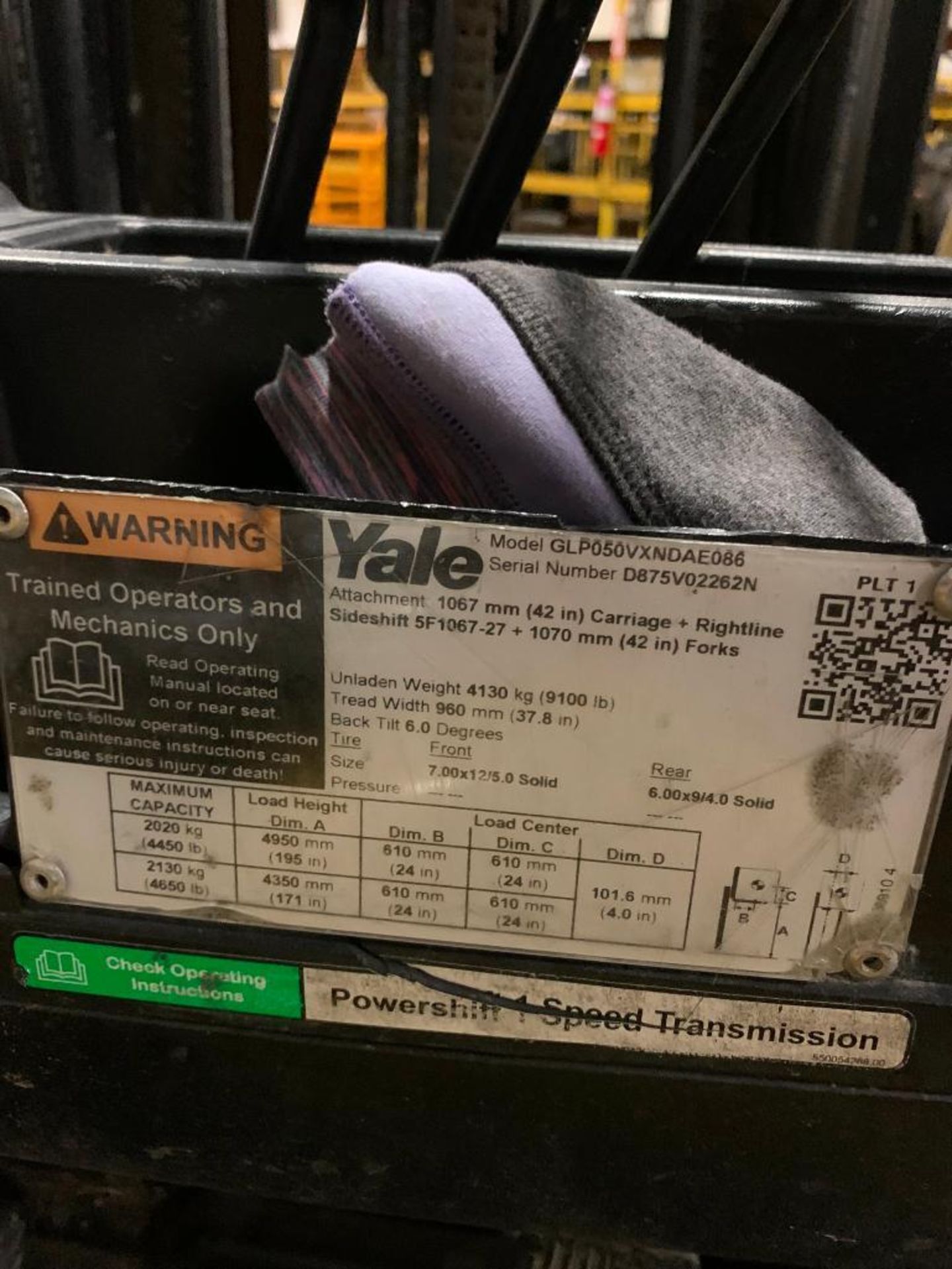 2015 Yale 5,000 LB. Capacity Forklift, Model GLC050, LPG, 3-Stage Mast ...