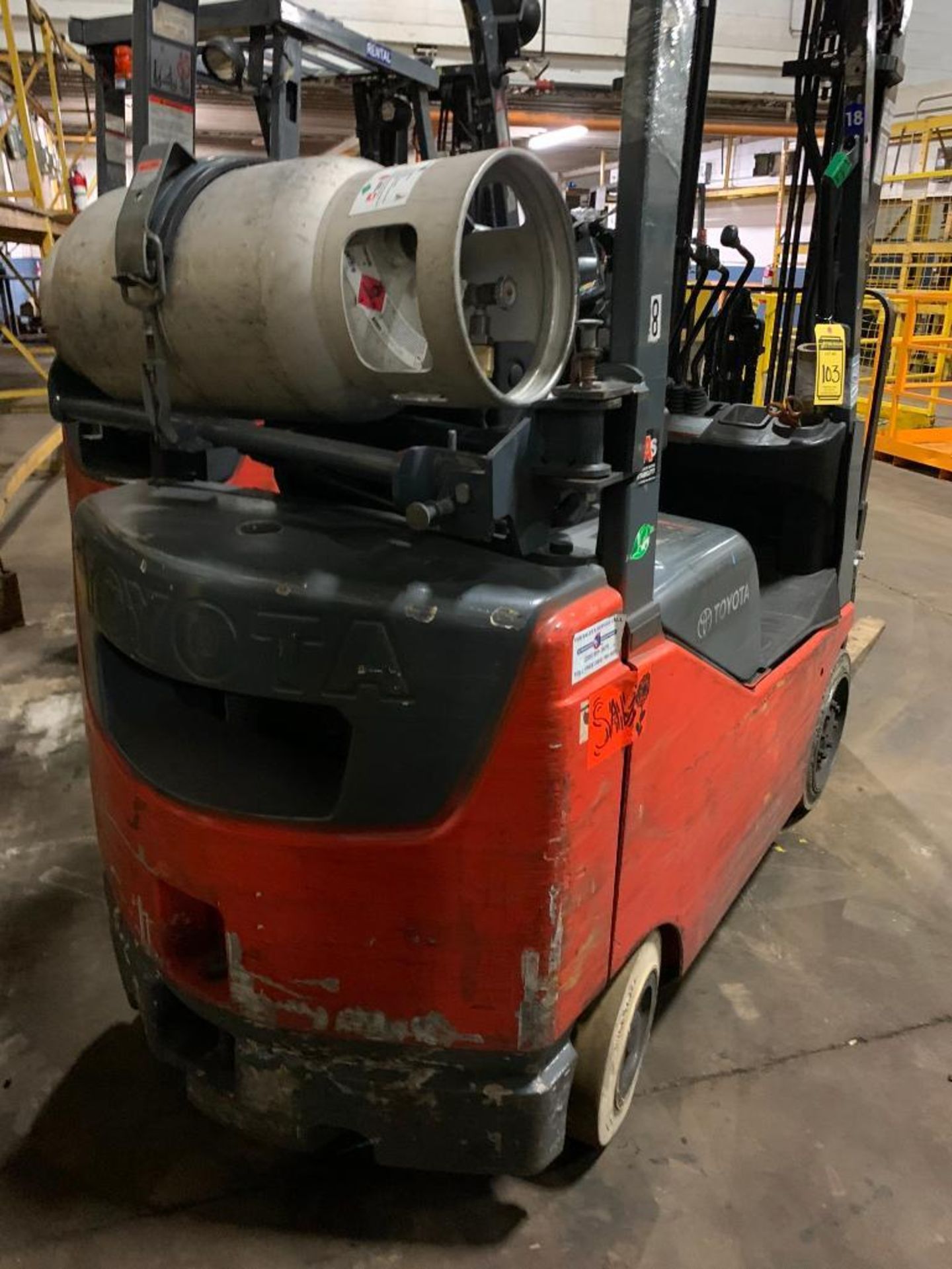 Toyota 3,000 LB. Capacity Forklift, Model 8FGCU15, LPG, 3-Stage Mast ...