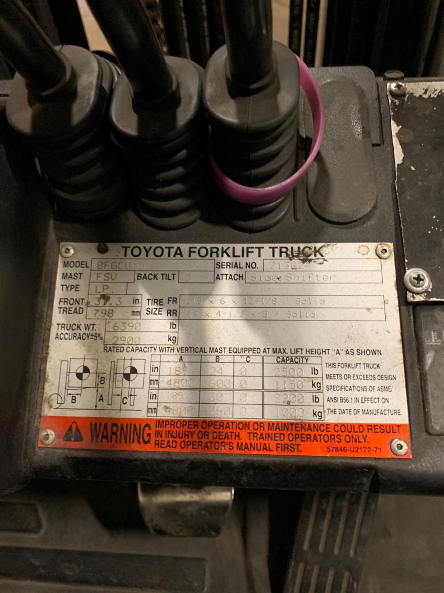 Toyota 3,000 LB. Capacity Forklift, Model 8FGCU15, LPG, 3-Stage Mast ...