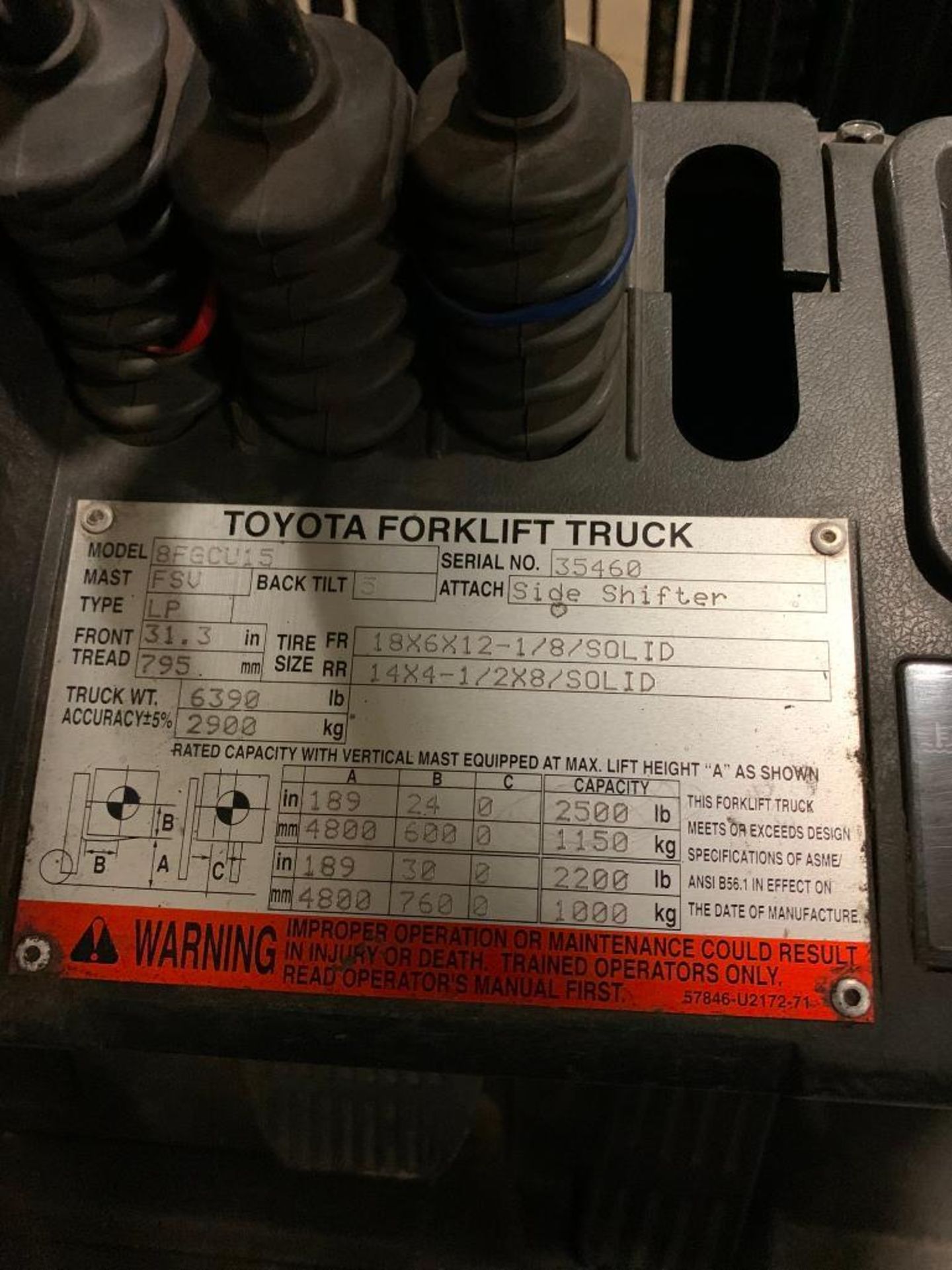 Toyota 3,000 LB. Capacity Forklift, Model 8FGCU15, LPG, 3-Stage Mast ...