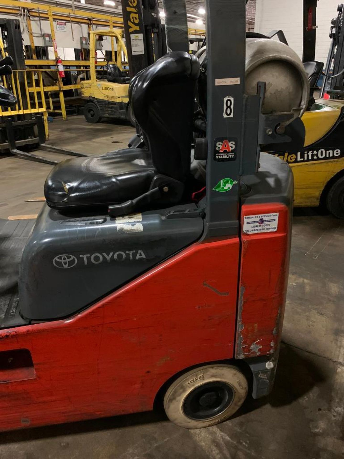 Toyota 3,000 LB. Capacity Forklift, Model 8FGCU15, LPG, 3-Stage Mast ...