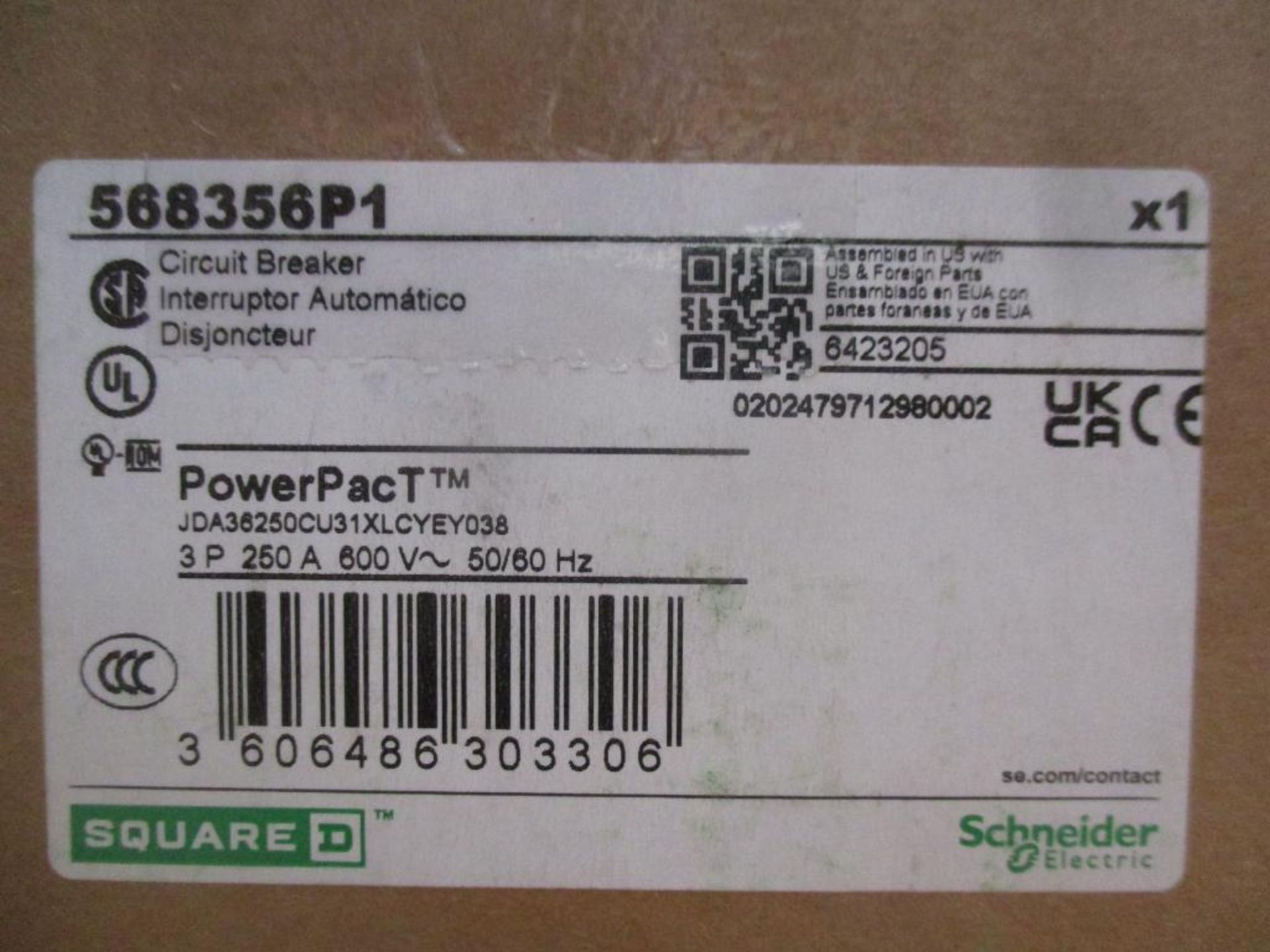 Square D 250 AMP Circuit Breaker, 568356P1, 3P, 250A, 600VAC, PowerPacT ...