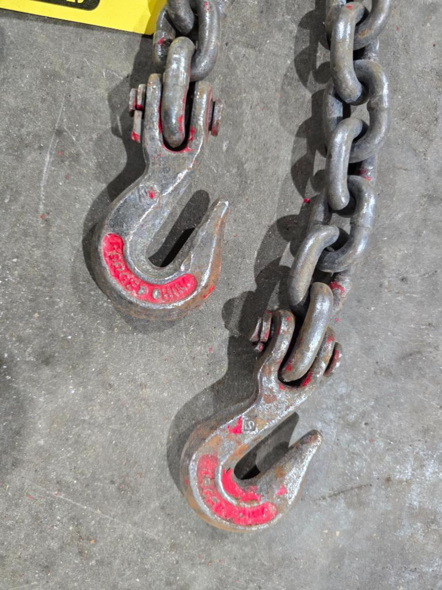 { Group of lots: 21, 22 (P) } (2) 5/16" Double Hook Chains, 16' & 14'