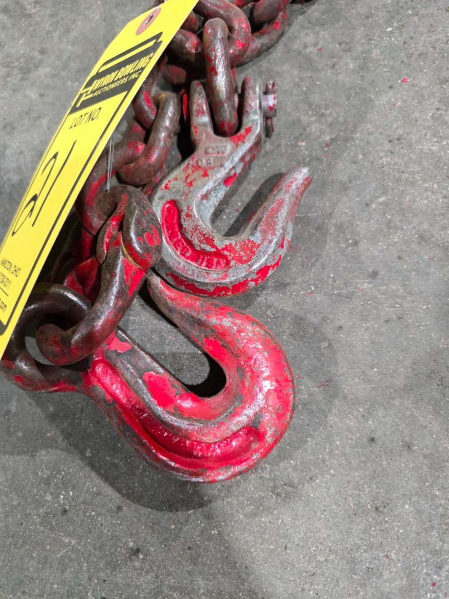 { Group of lots: 21, 22 (P) } (2) 3/8" Double Hook Chains, 16' & 14'