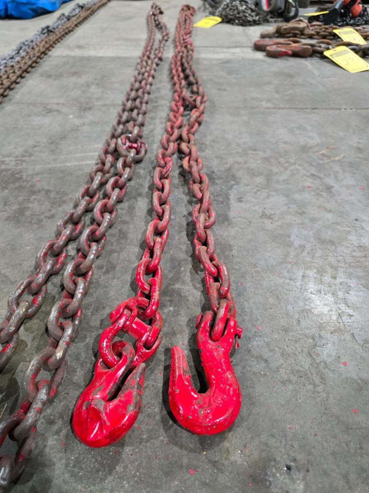 { Group of lots: 21, 22 (P) } (2) 3/8" Double Hook Chains, 16' & 14'