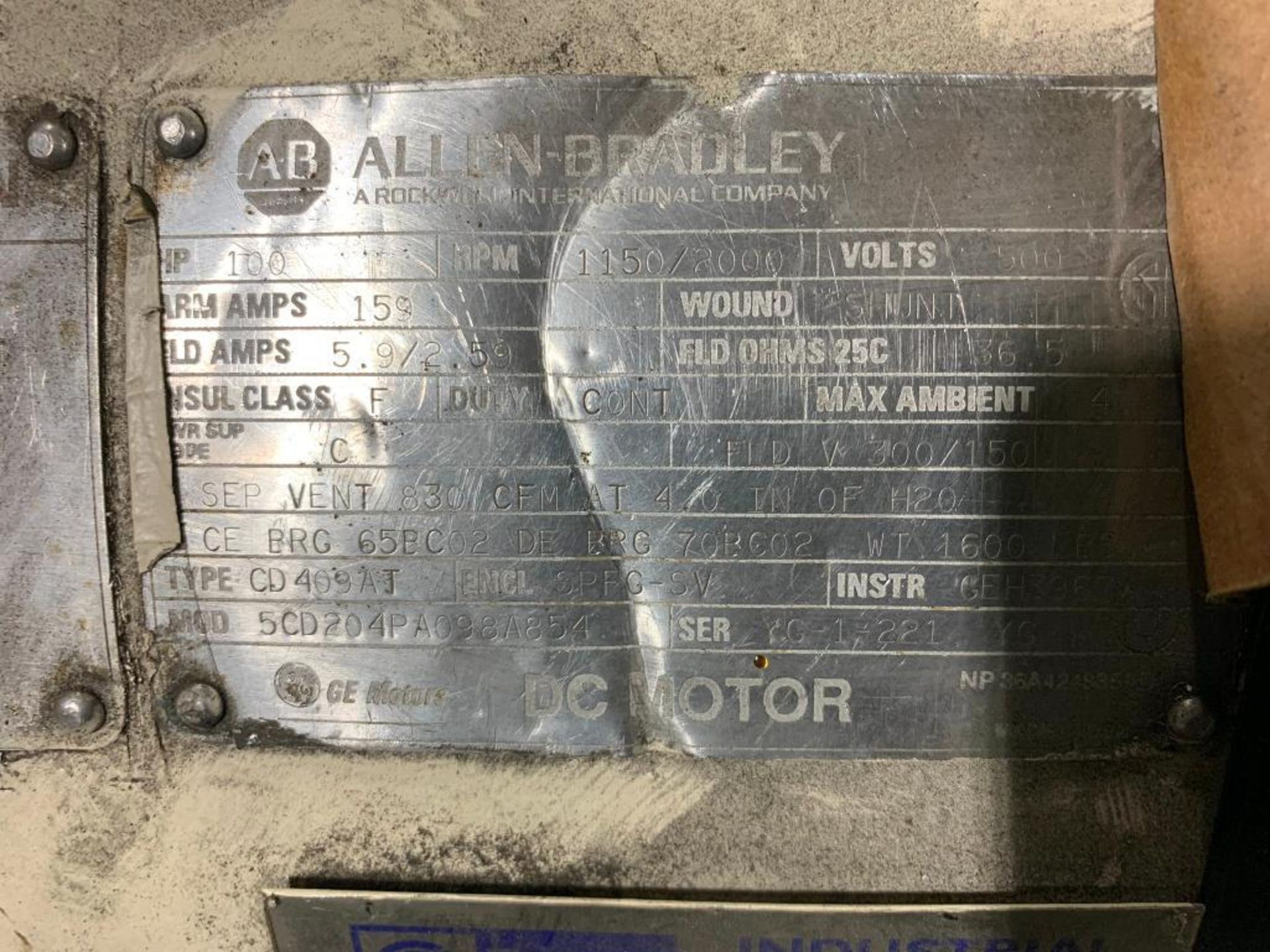Allen Bradley 100-HP Electric Motor, 1150/2000 RPM, 500 V, 3 Phase