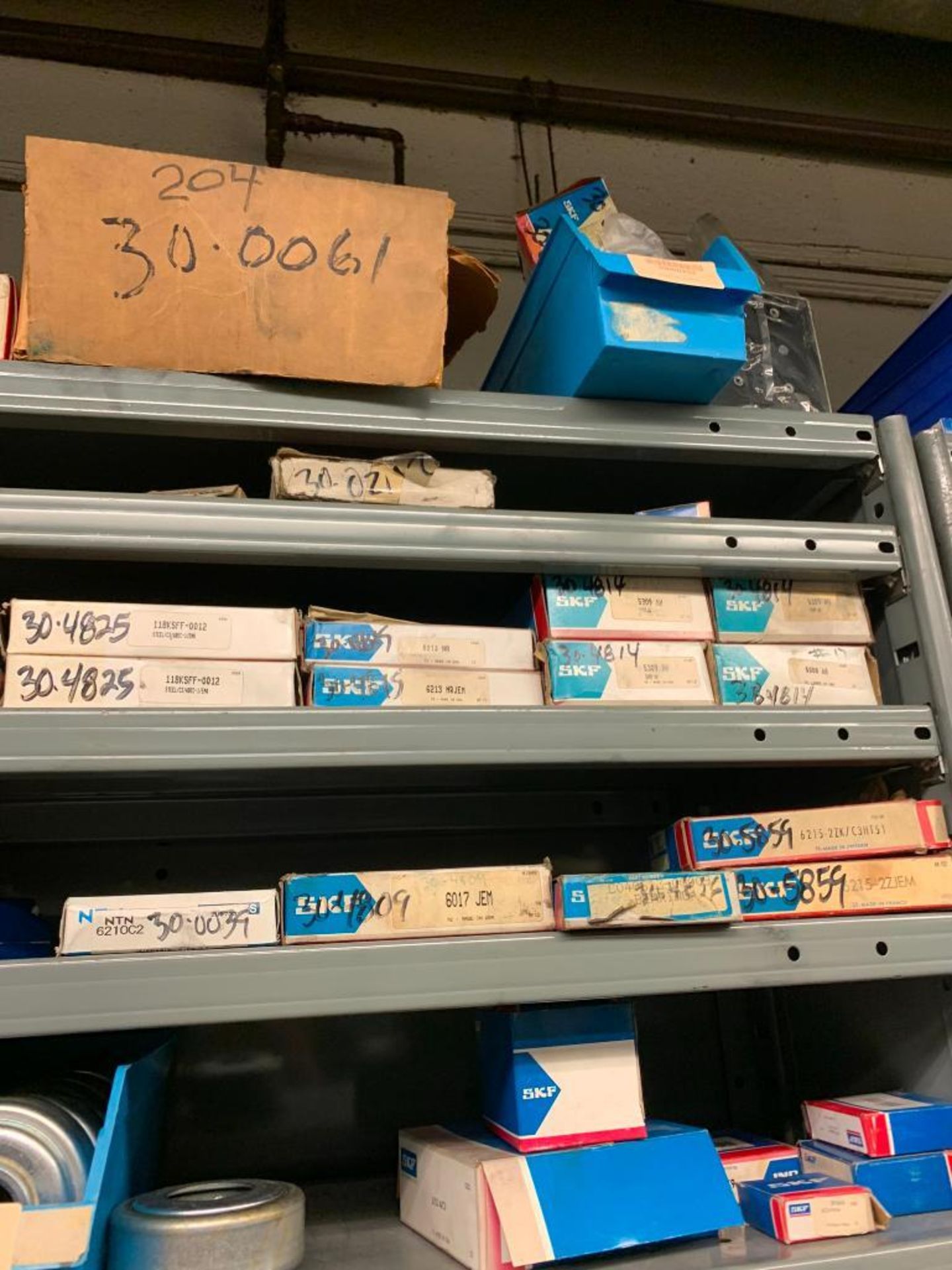 Assorted Bearings on Shelf Unit; SKF, Timken, NTN, Fafnir, Nice, & More