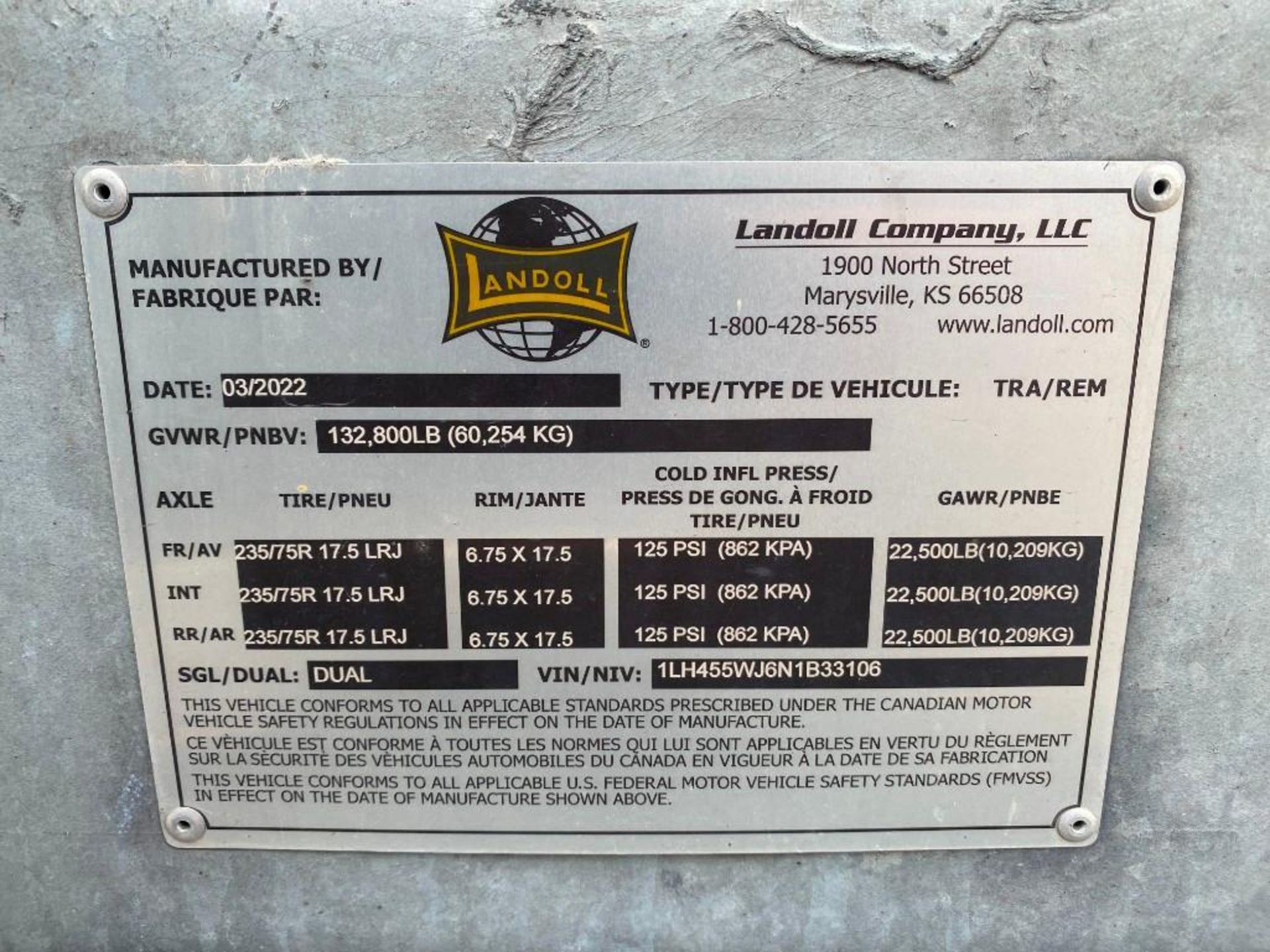 2022 Landoll 455B Sliding Axle Trailer, 53', Tri-Axle, Vin ...