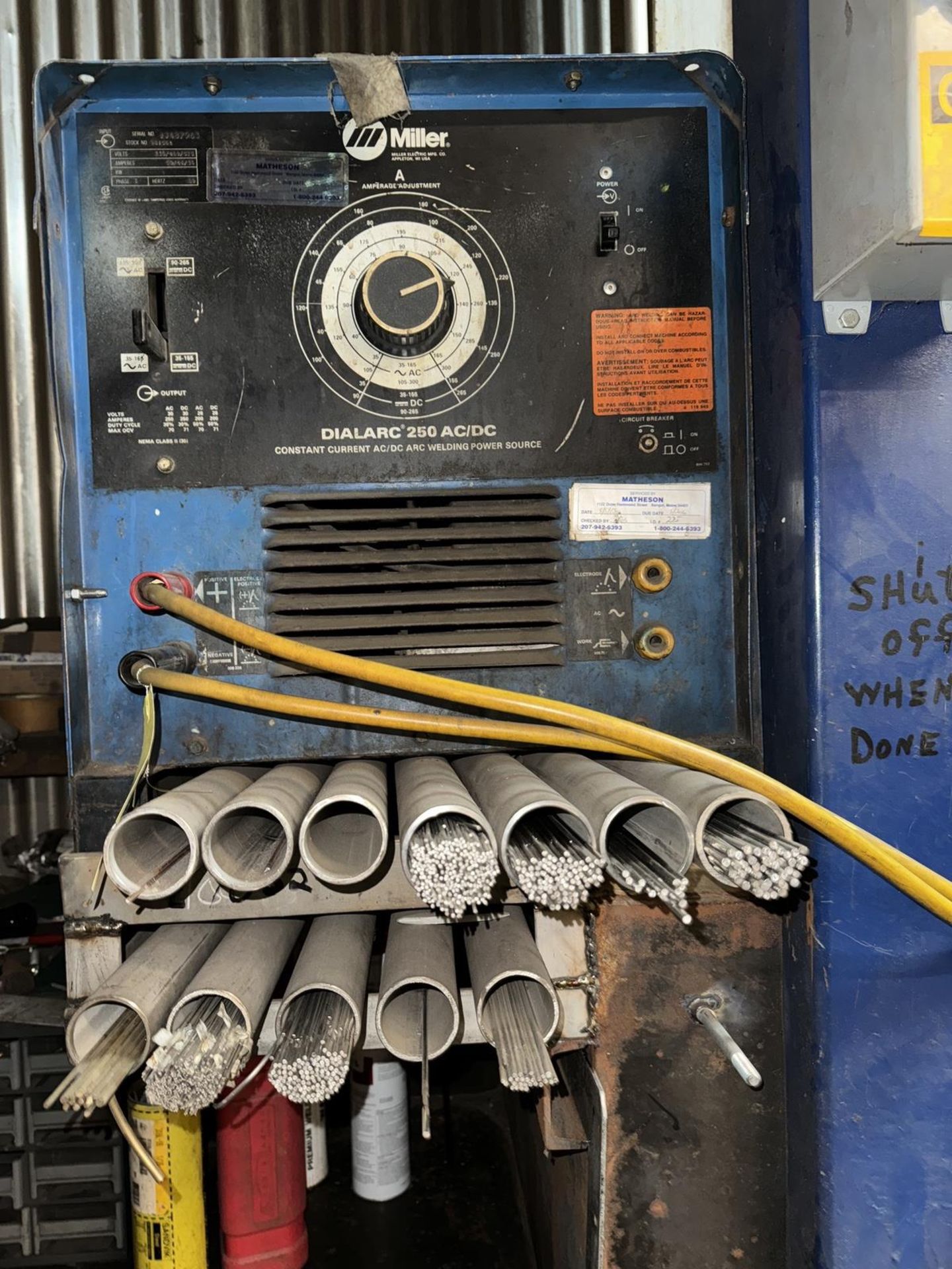 (Ref 837) (1) Miller Dial Arc 250 AC/DC Arc Welder, 8" Shop Vise ...