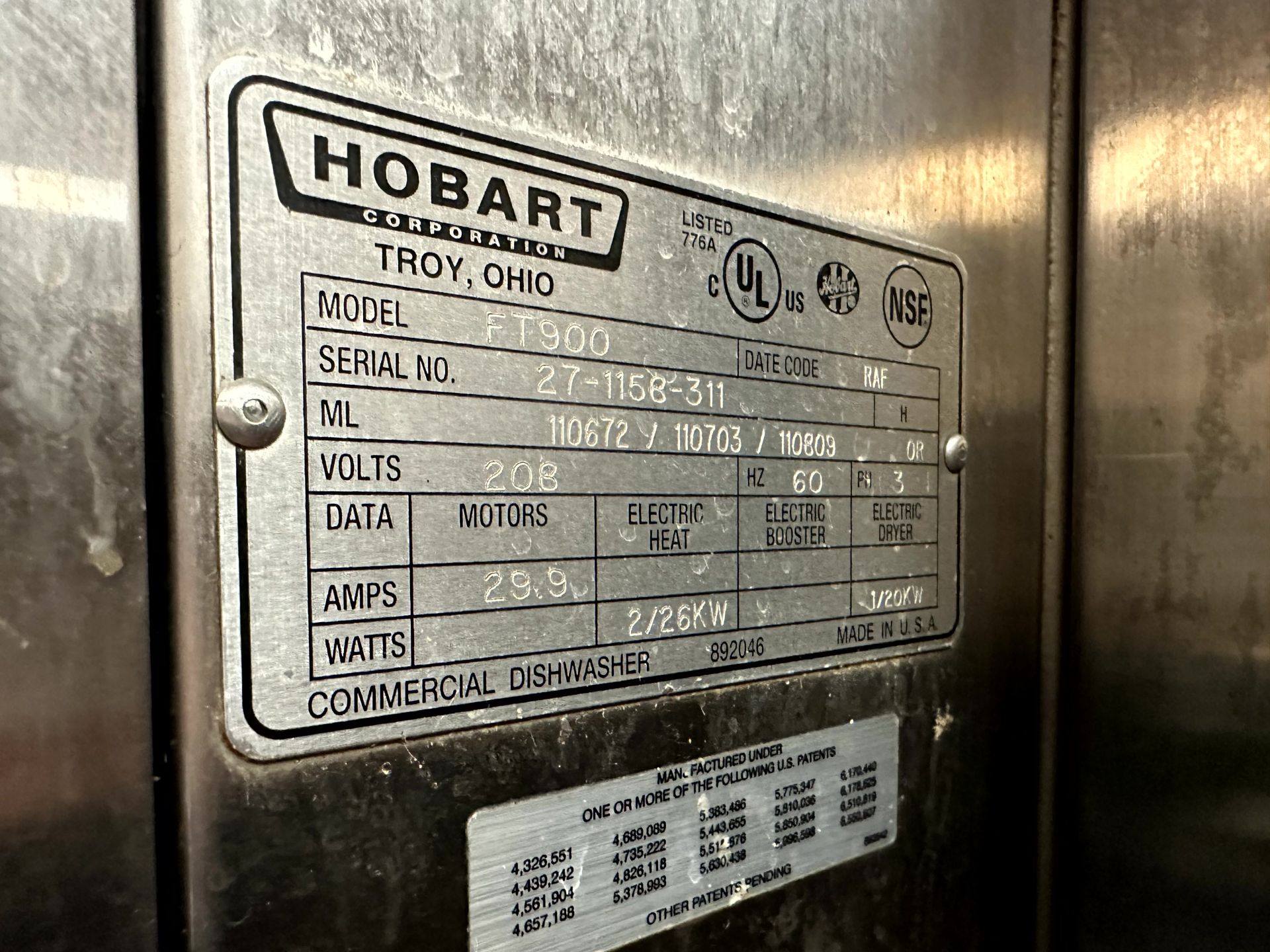 Hobart Pass Thru Dishwasher w/ Booster #FT900 SN:27-1158-311 (See Pic ...