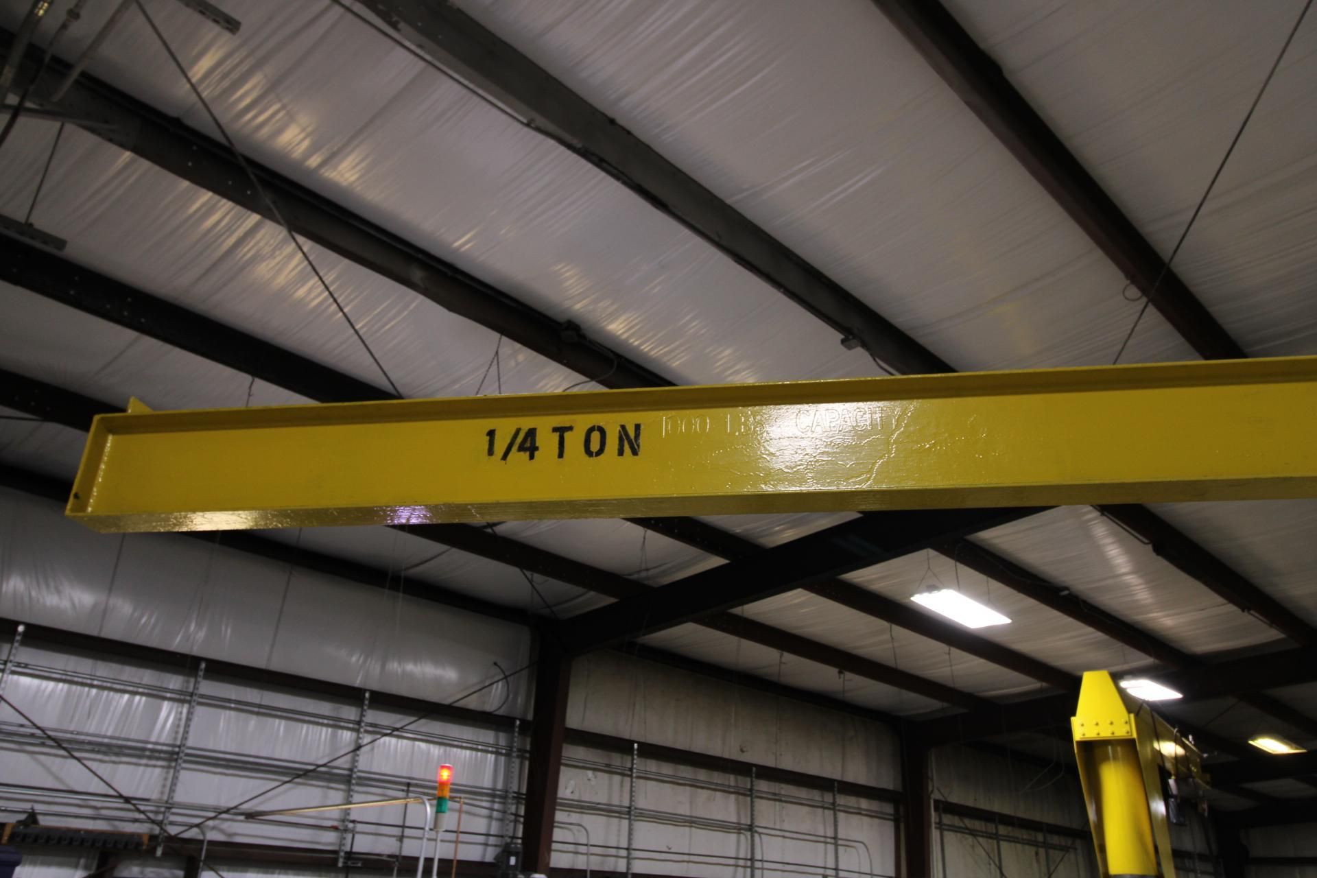 PEDESTAL CRANE, 1/4 T. CAP., w/ Aro 1 T. air hoist, approx. 8' under ...
