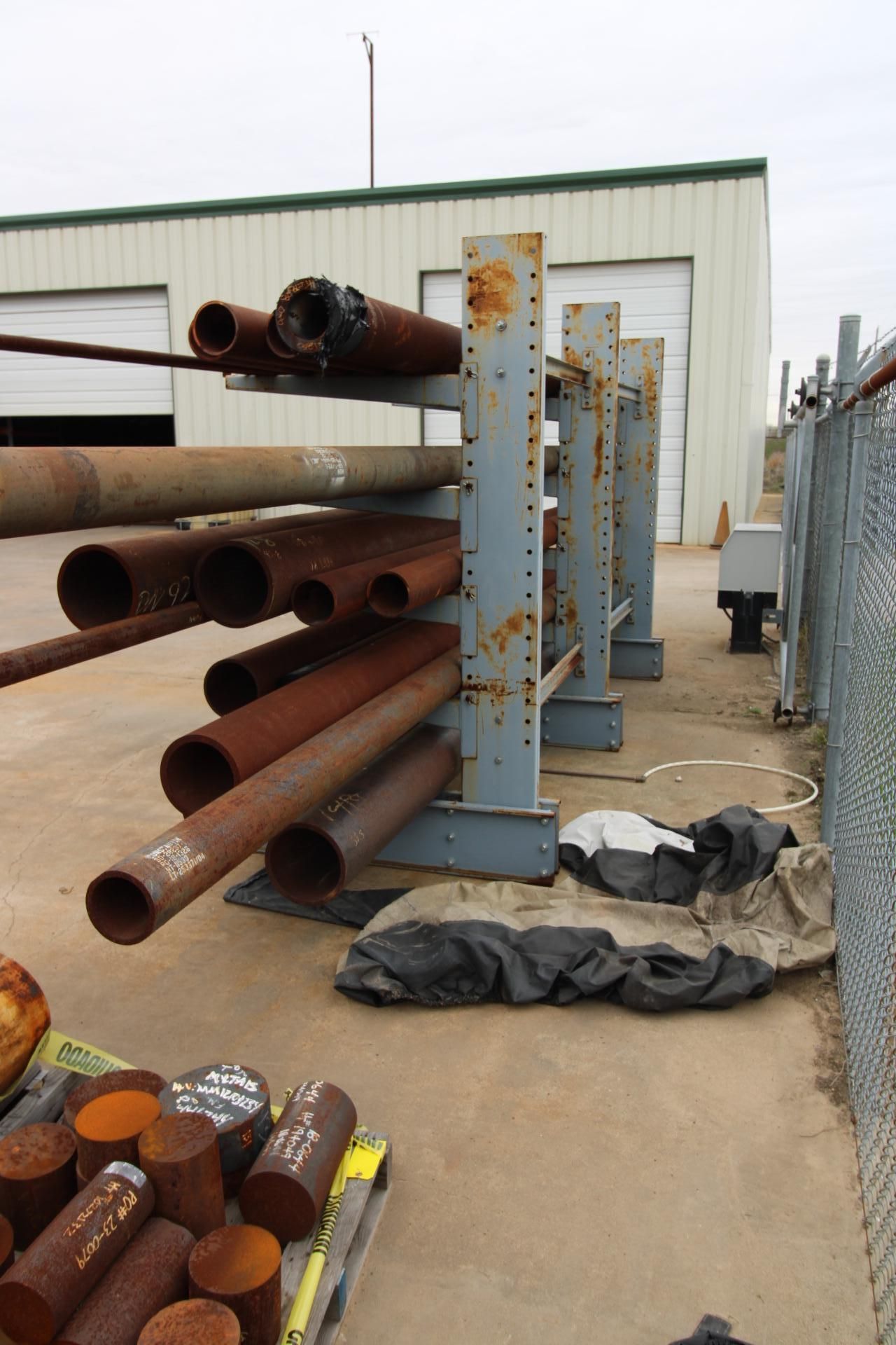 CANTILEVER RACK, single side, 36"L. arm x 150"W. base x 88" tall (Note: two week delayed removal)