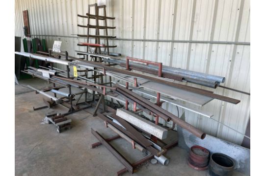 LOT OF RAW MATERIAL w/ RACKS, alloys & steel