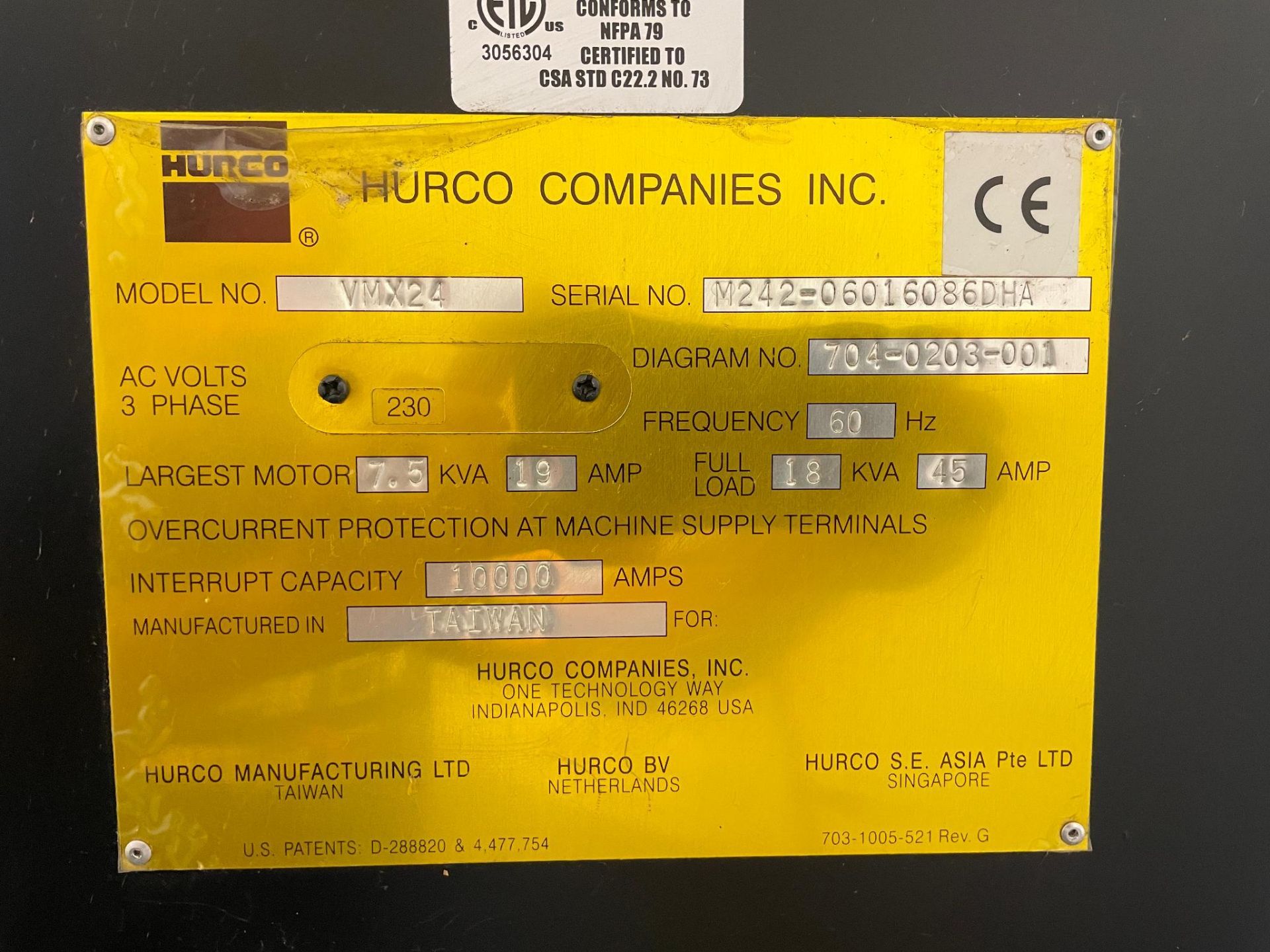 4-AXIS VERTICAL MACHINIING CENTER, HURCO MDL. VMX24, Mfg. 2006, Hurco ...