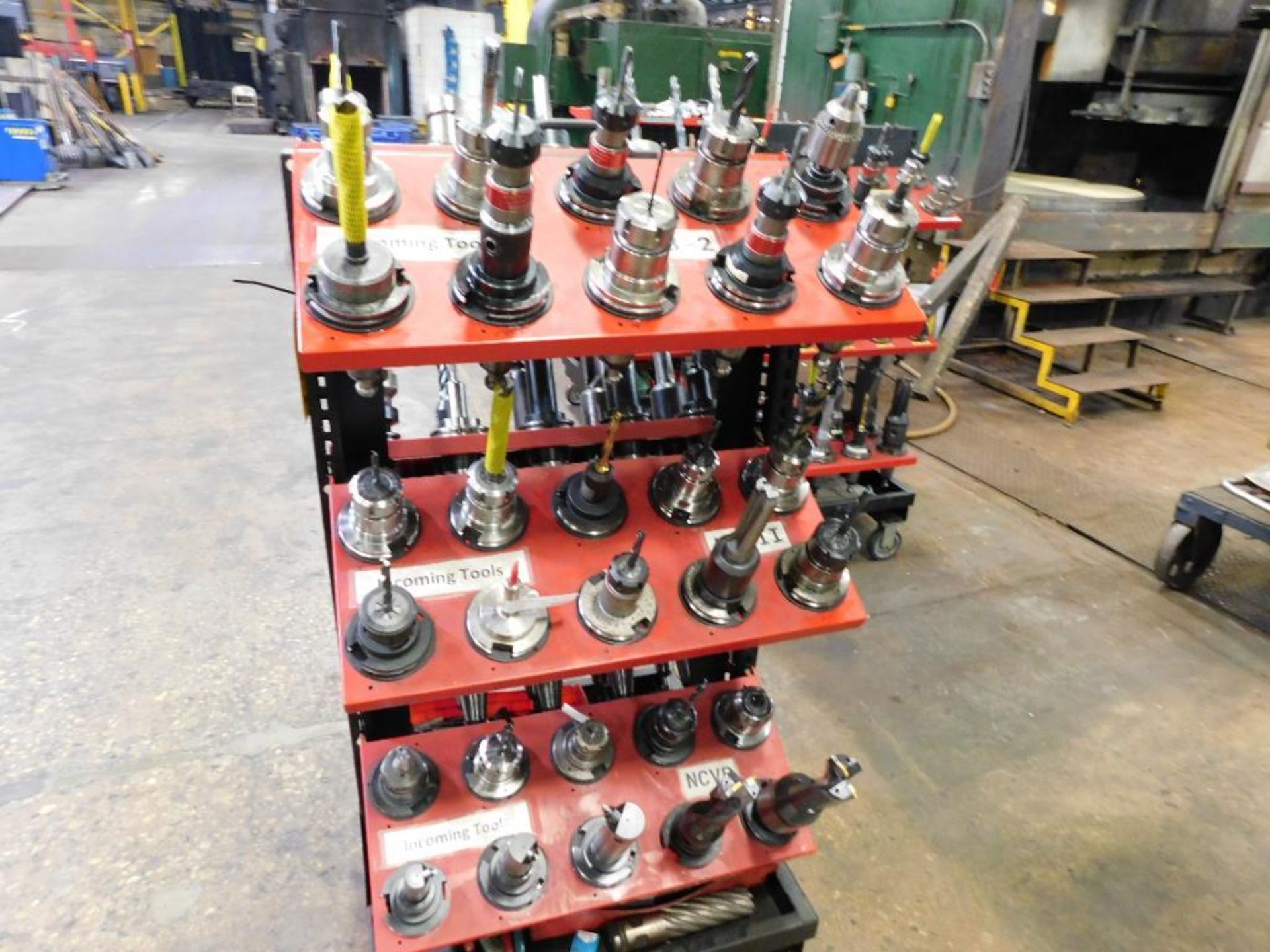 LOT: Rolling Cart w/(60) Pieces of CAT 50 Tool Holders & Assorted Tooling