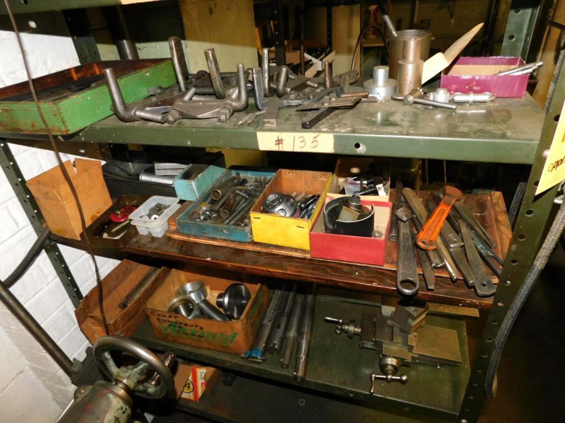 LOT: (2) Shelves w/Misc. Lathe Accessories & Tooling