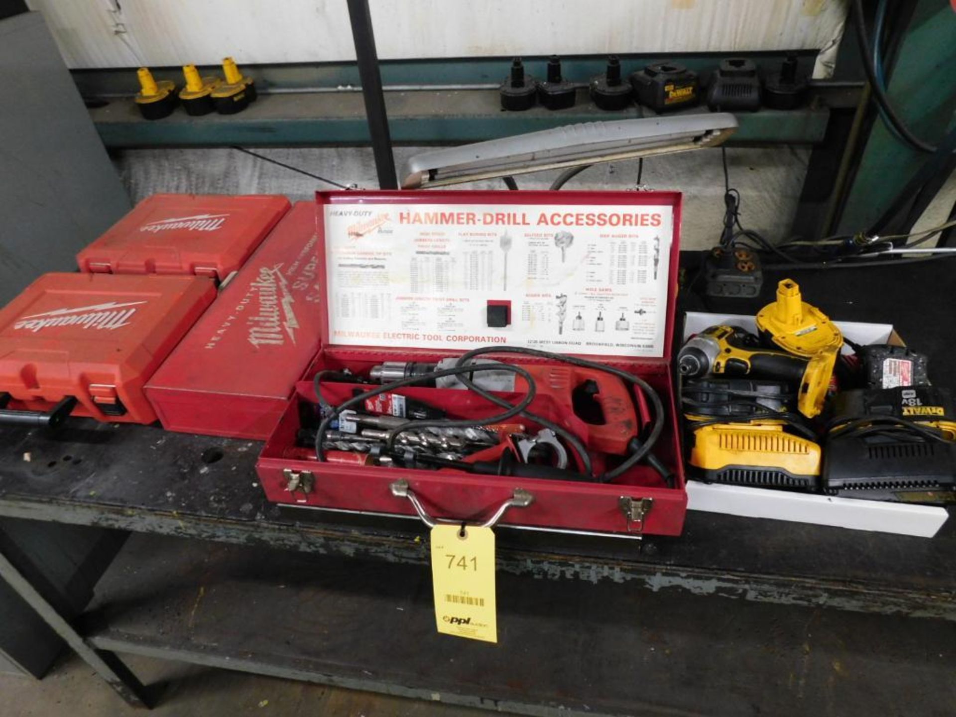 LOT: Milwaukee Hammer Drill in Case, (3) Empty Milwaukee Cases, (2 ...
