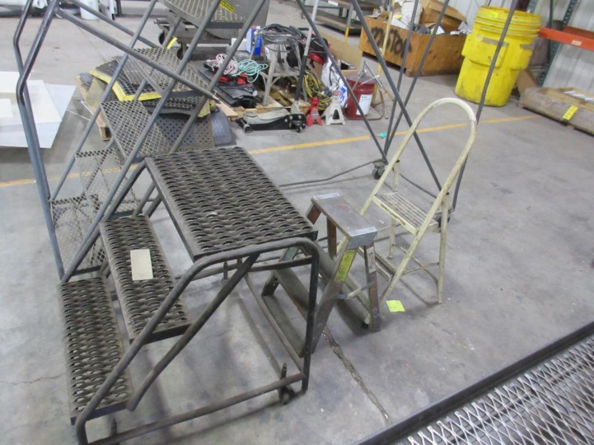 LOT: (4) Assorted Ladders, (1) 12-Step Warehouse Ladder & (3) Small ...