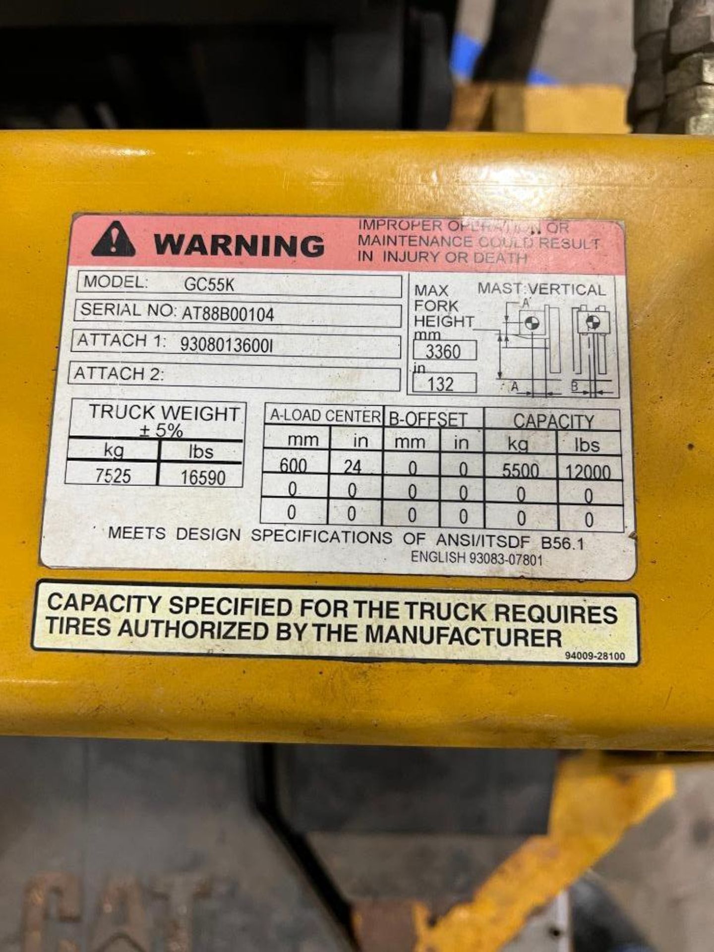CAT GC55K Forklift, 12,000 Lb. Capacity, Side Shift, Propane, S/N ...