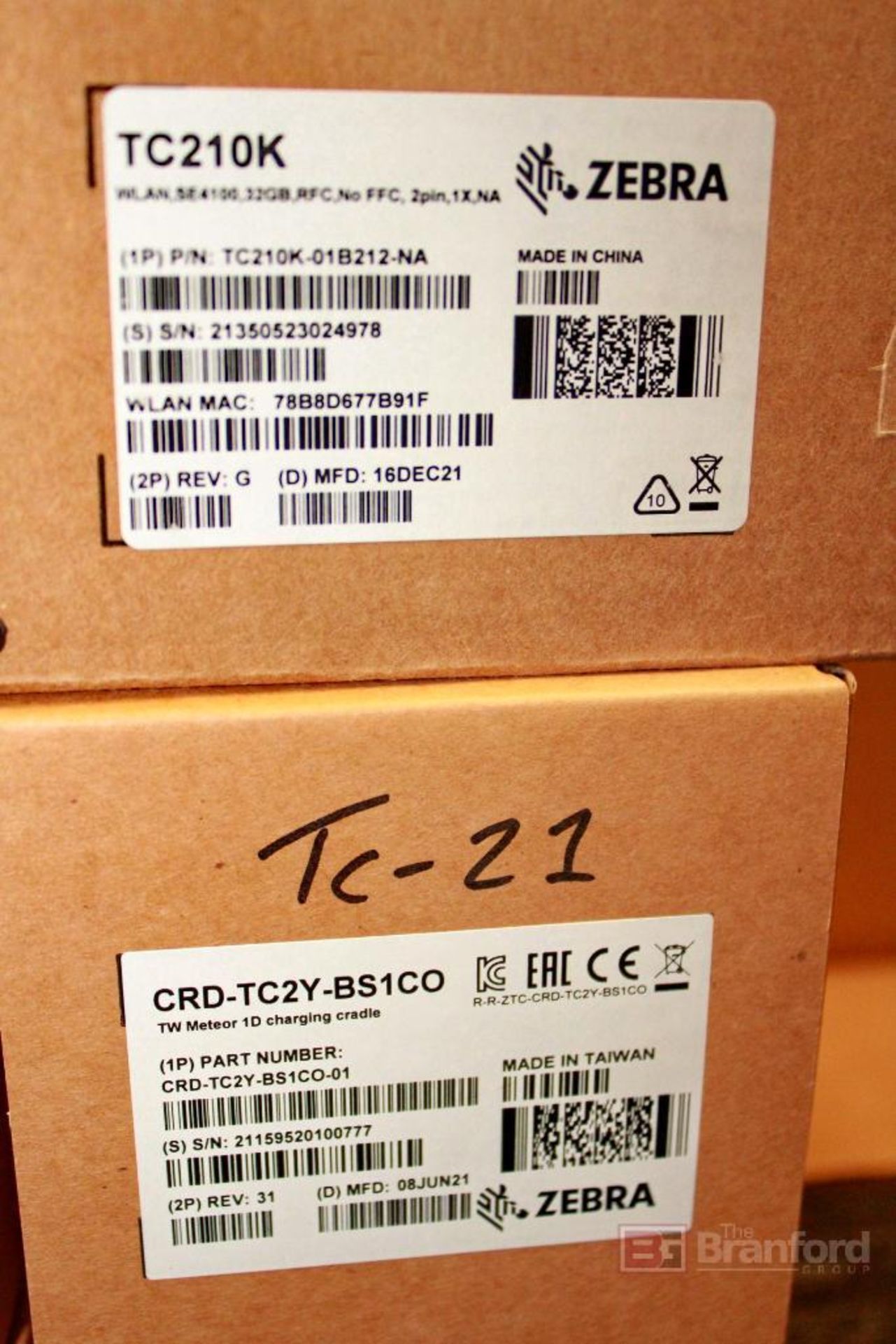 (5) ZEBRA TC210K Computer & Barcode Scanners, (5) New Charger Cradle ...