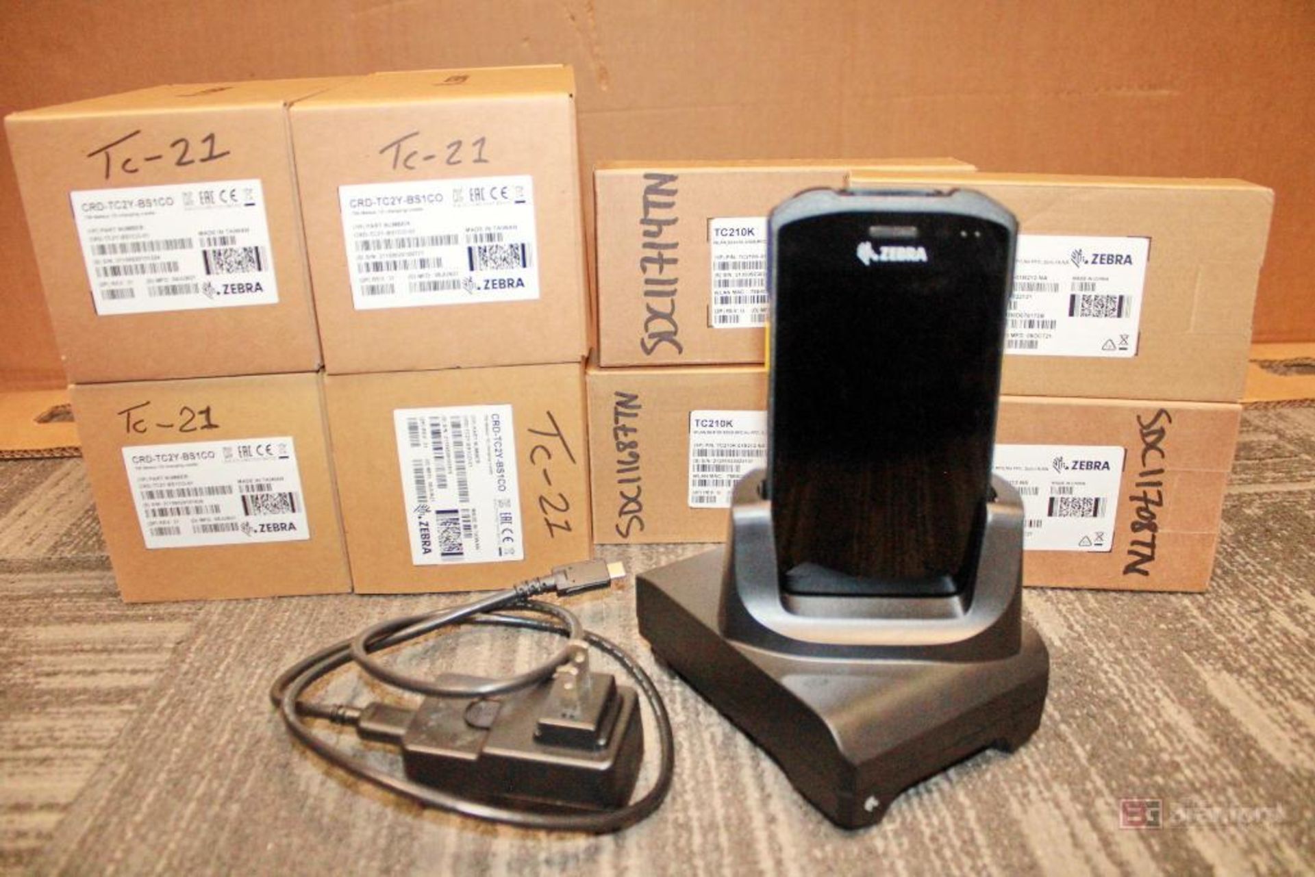(5) ZEBRA TC210K Computer & Barcode Scanners, (5) New Charger Cradle ...