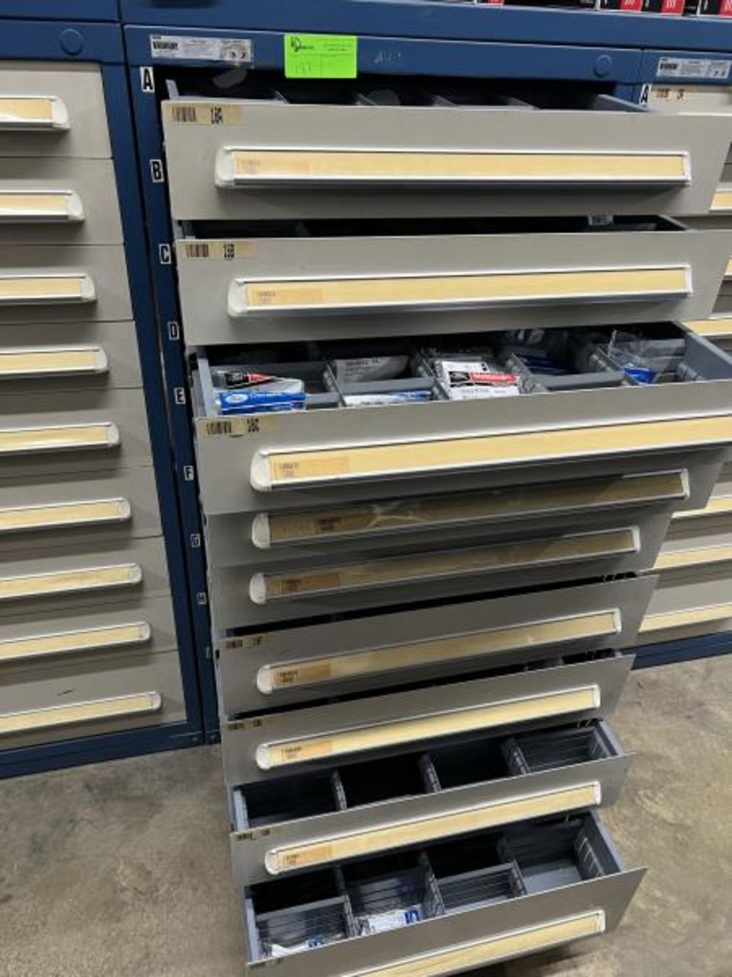 Blue Vidmar (9) Drawer High Volume Parts Unit, 30"Wide x 59"Tall x 28"Deep