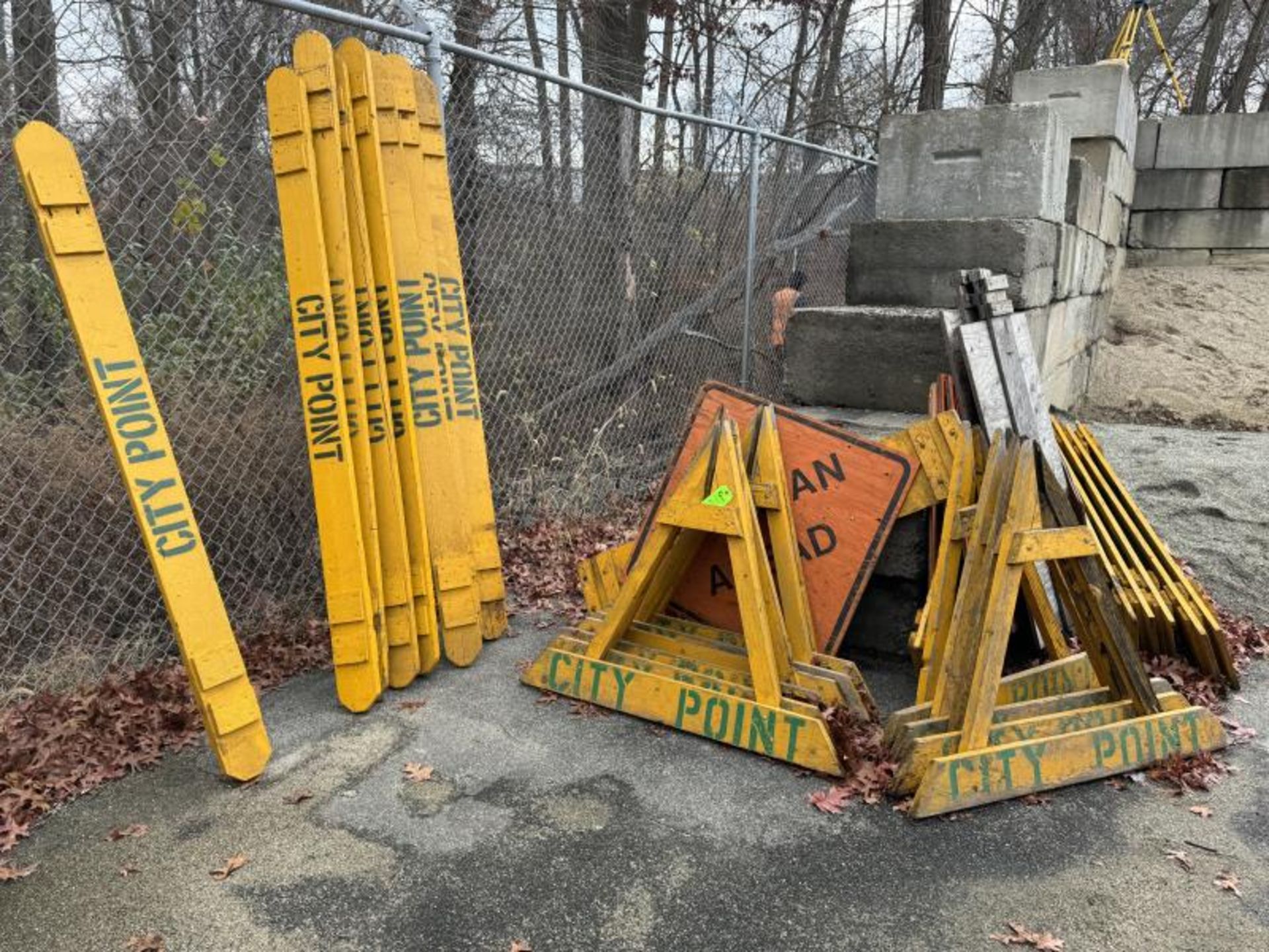 Large Lot Of Wooden Saw Horses Barriers & Traffic Signs