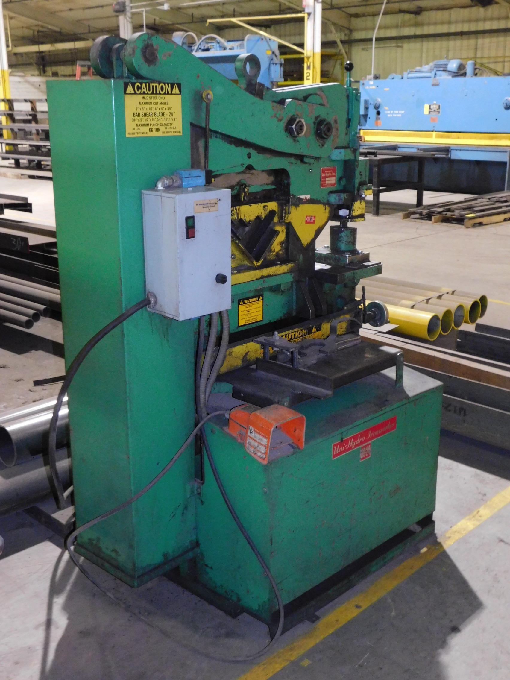 Uni-Hydro Model 66-24 Hydraulic Ironworker, s/n 3P66574X, 66 Ton, 5" X ...