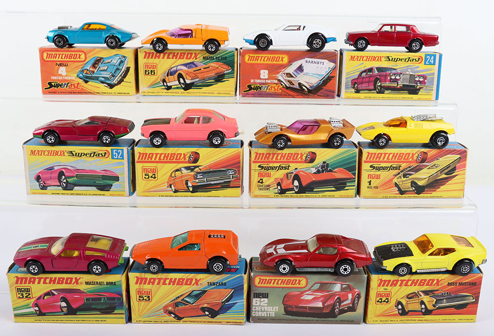 Twelve Matchbox Lesney Superfast Boxed models, England: A group of 12 ...