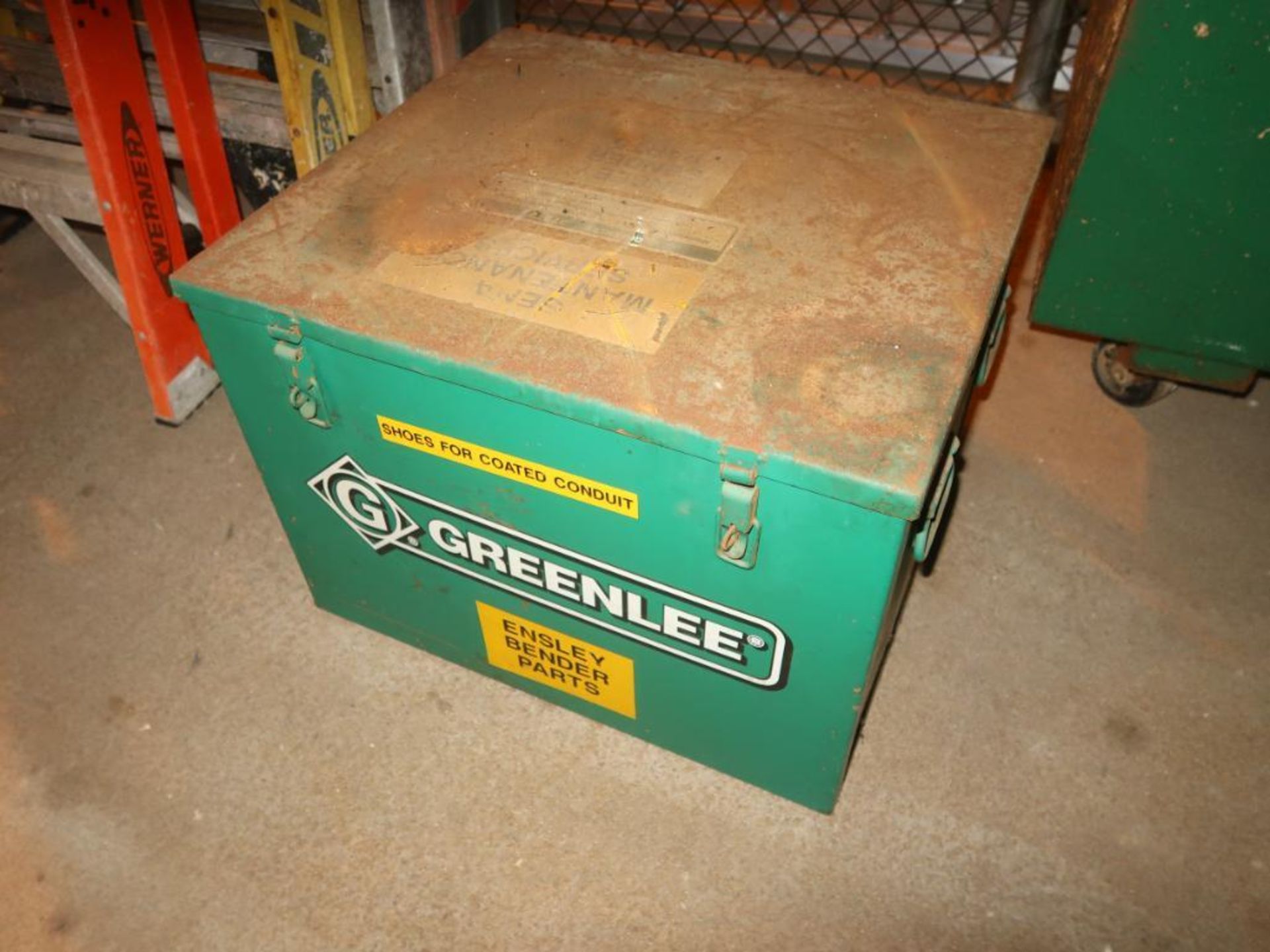 Lot of Greenlee hanging cable reels with(2) boxes [LOC: Pulp Mill Cage ...