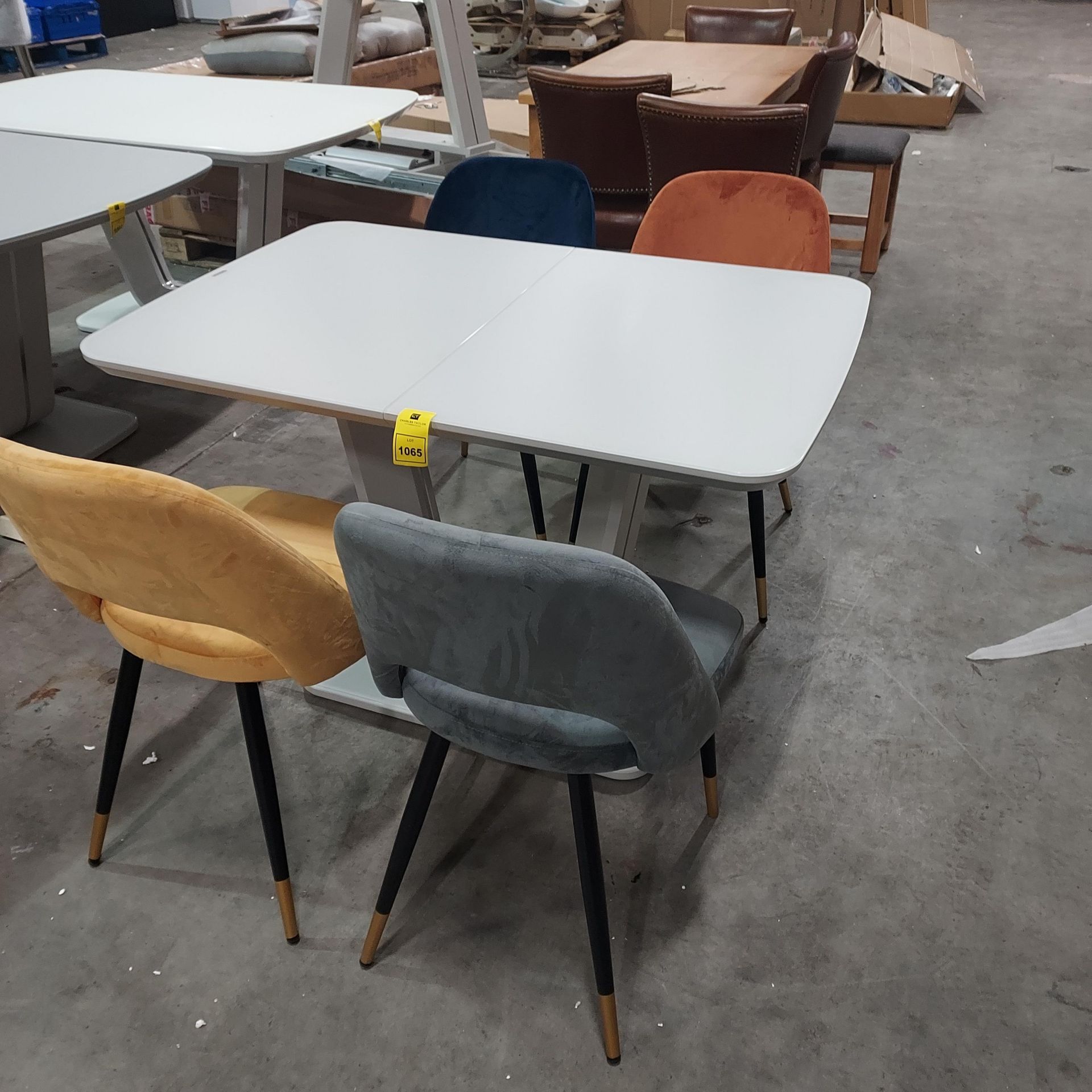 1X LAZZARO EXTENDABLE GREY DINING TABLE 1200- 1600 MM WITH 4X SUEDE ...