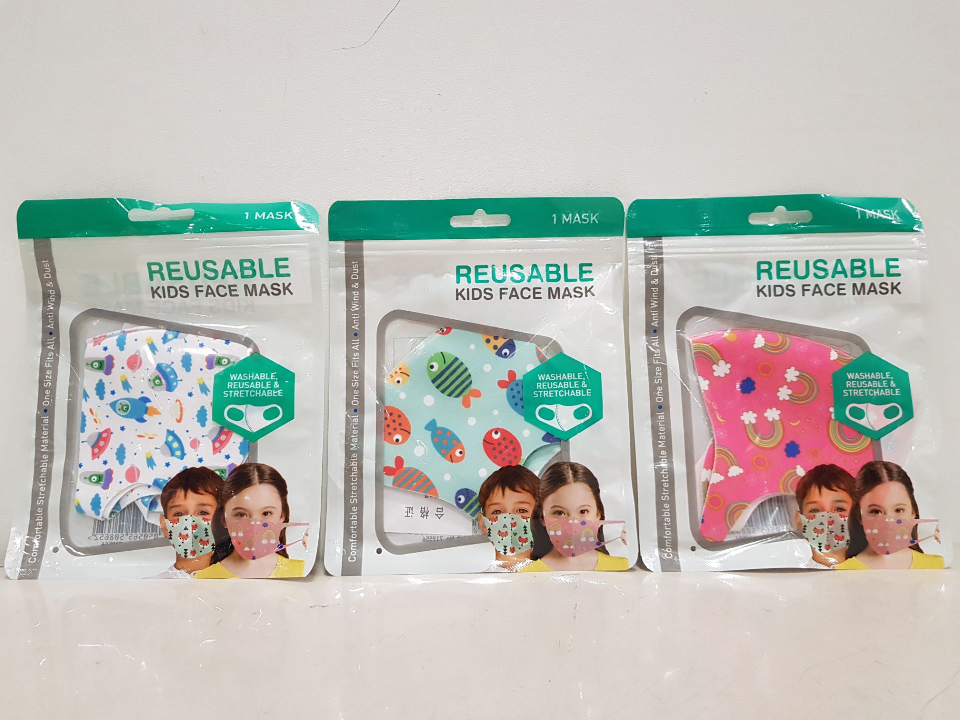 97 X BRAND NEW WASHABLE , REUSABLE AND STRETCHABLE KIDS FACE MASKS ...