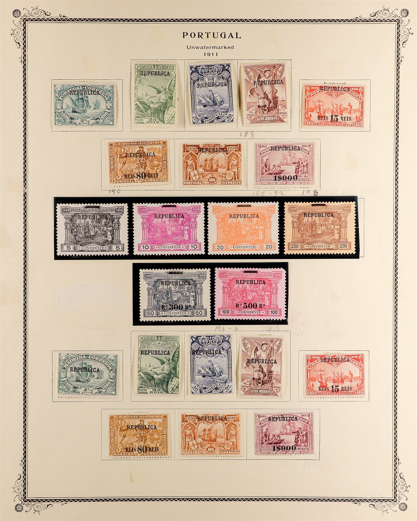 PORTUGAL 1911-12 "REPUBLICA" OVERPRINTED mint sets on album pages ...