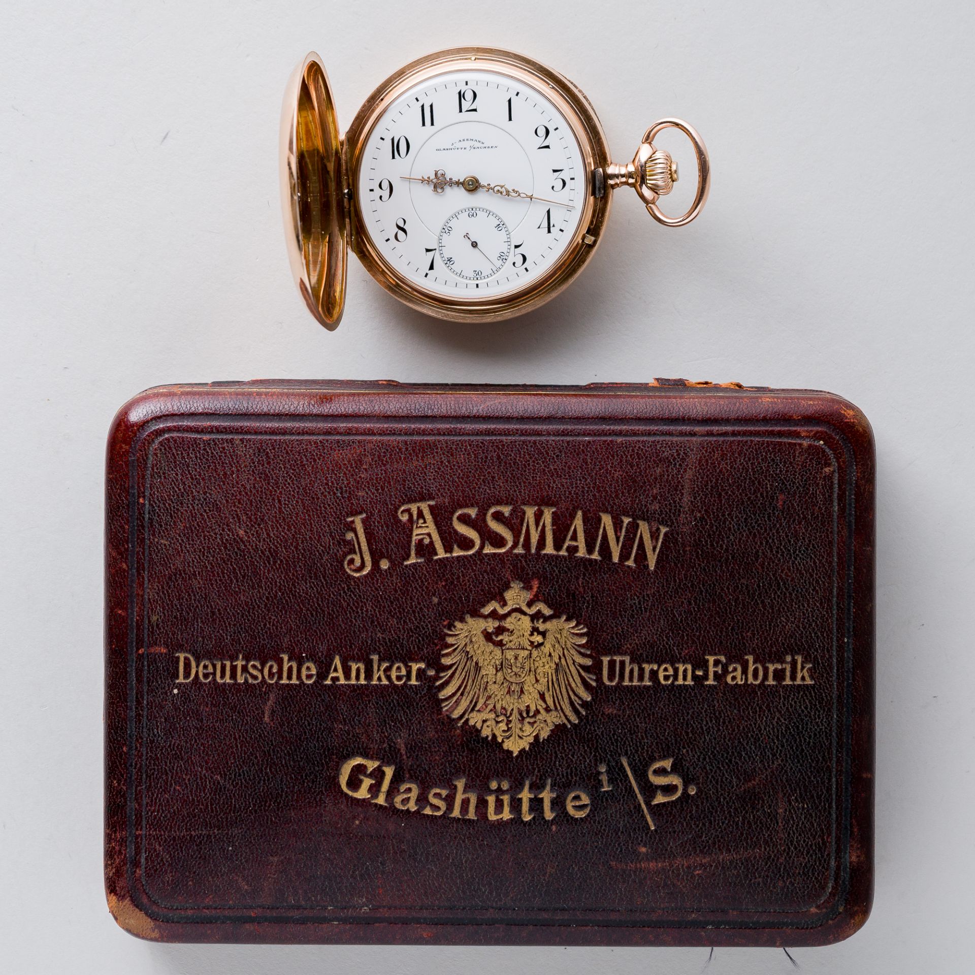 J. Assmann Glashütte Taschenuhr 585er Gold mit Arabischen Ziffern und ...